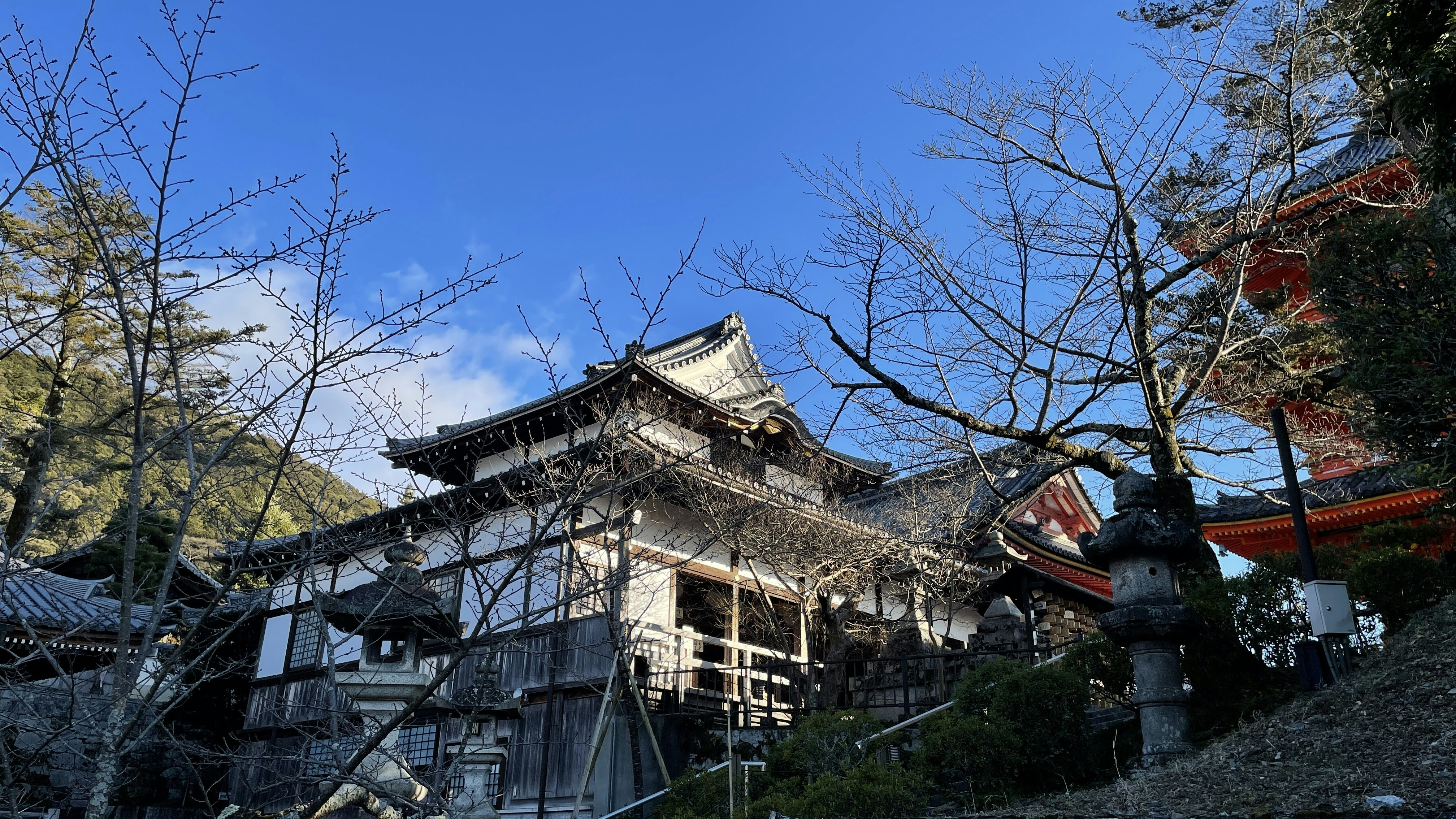 Temple Rooflines Under a Clear Blue Sky
