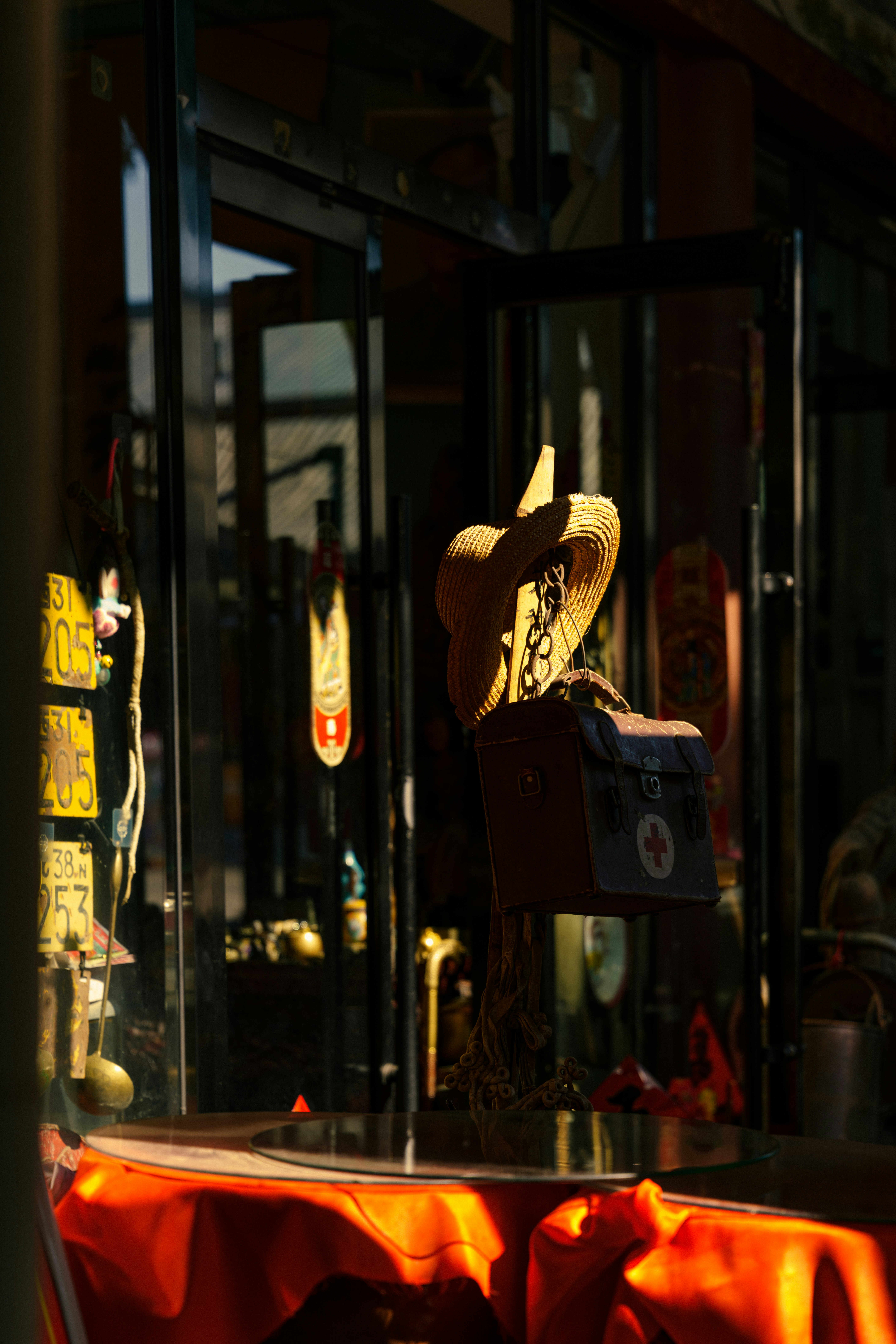 Sunlit Stetson and First Aid in a Shop Window