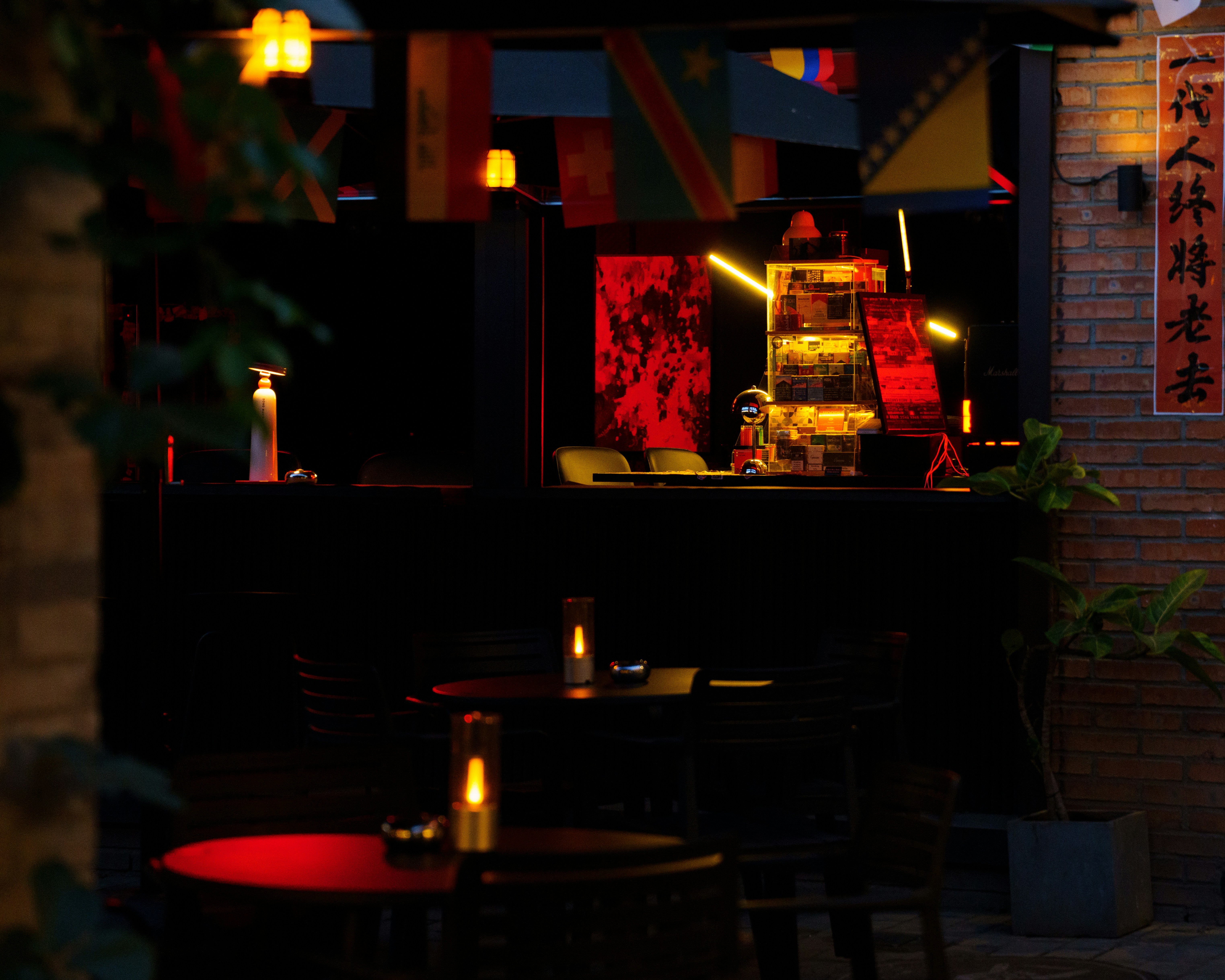 Lantern Glow at a Quiet Streetfront Café
