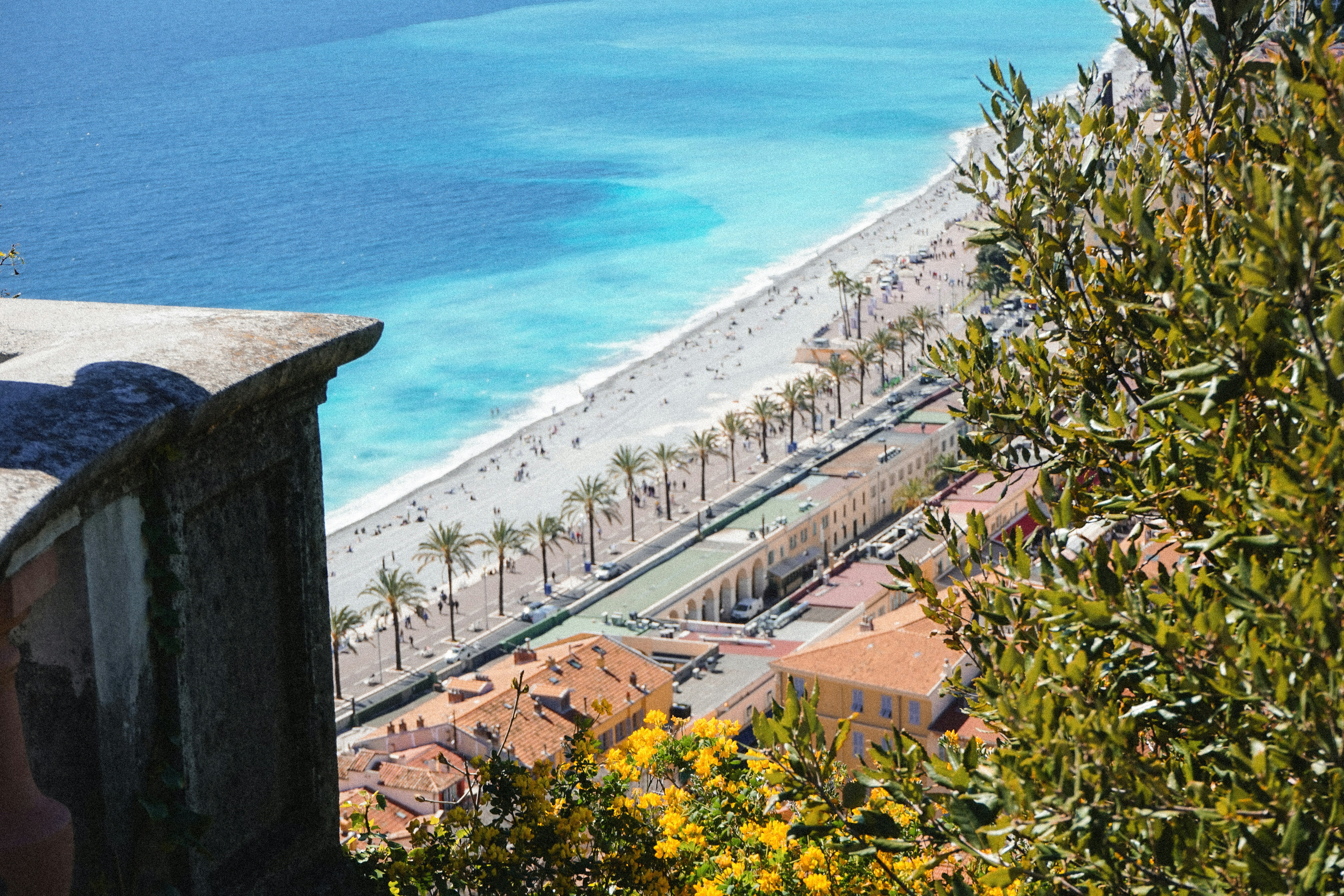 Coastal Terrace Vista: Mediterranean Row Extending Toward the Sea