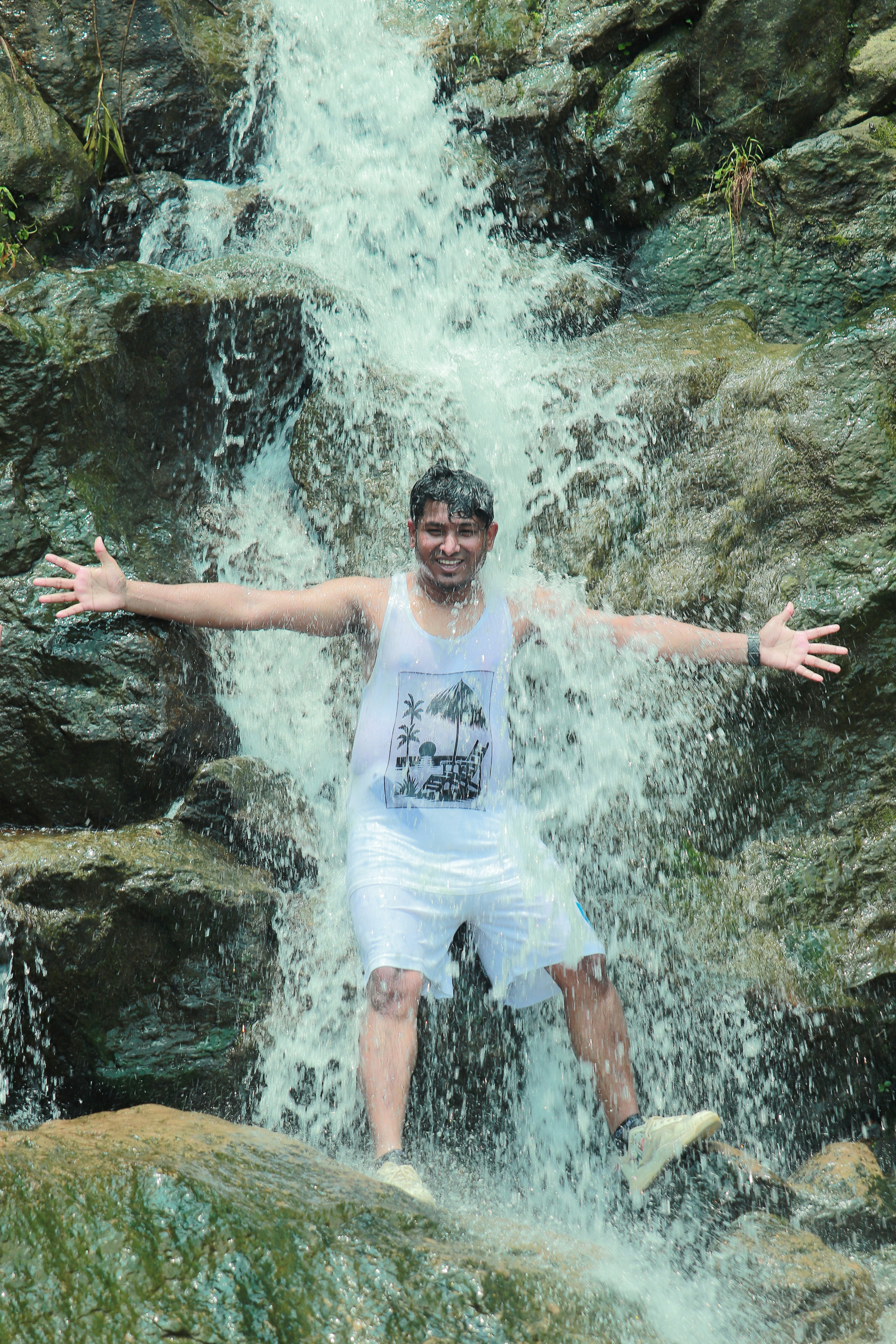 Jumping Joy Under the Cascading Veil