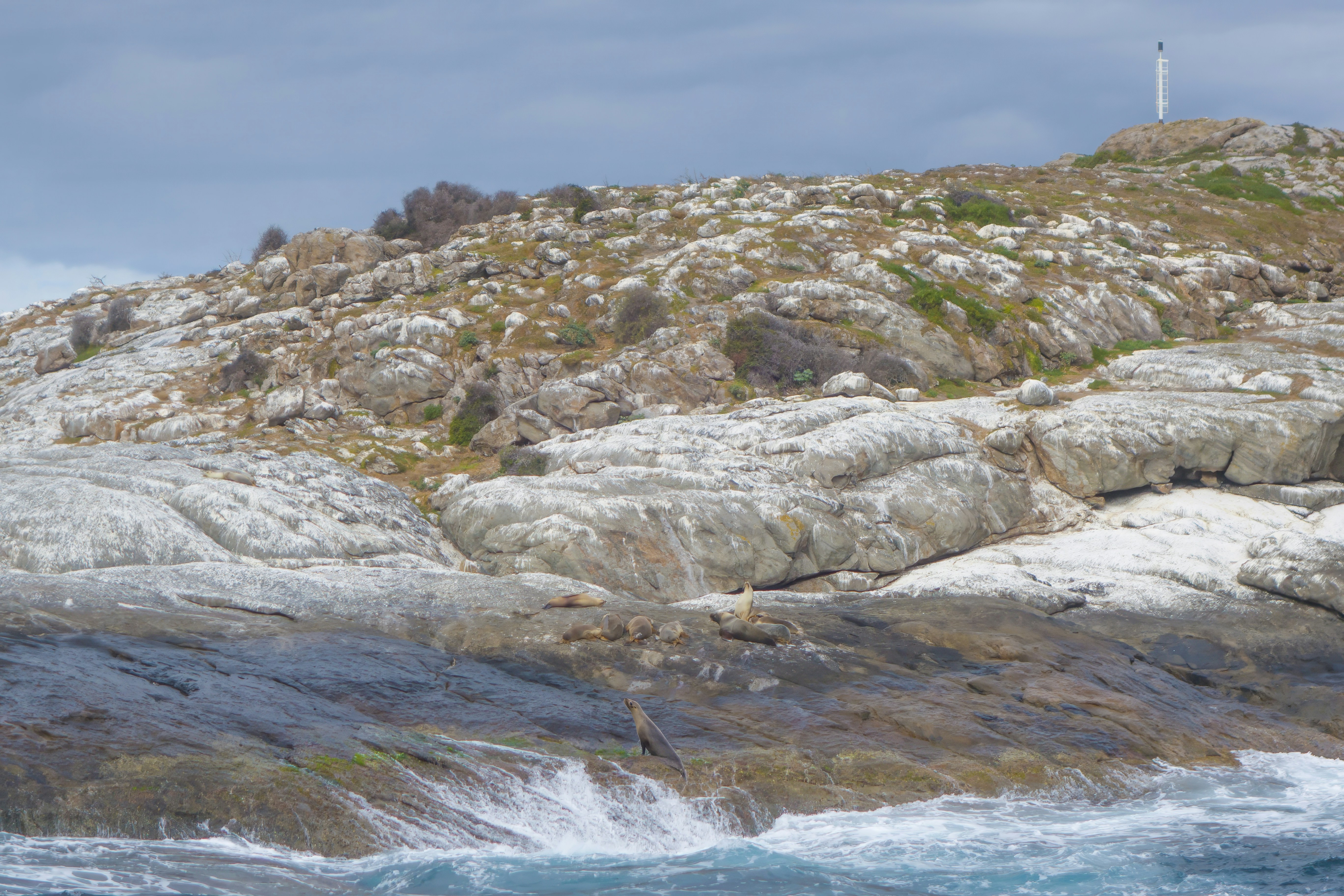 Coastal Rocks and a Distant Lighthouse: Quiet Watch Over Rolling Tide