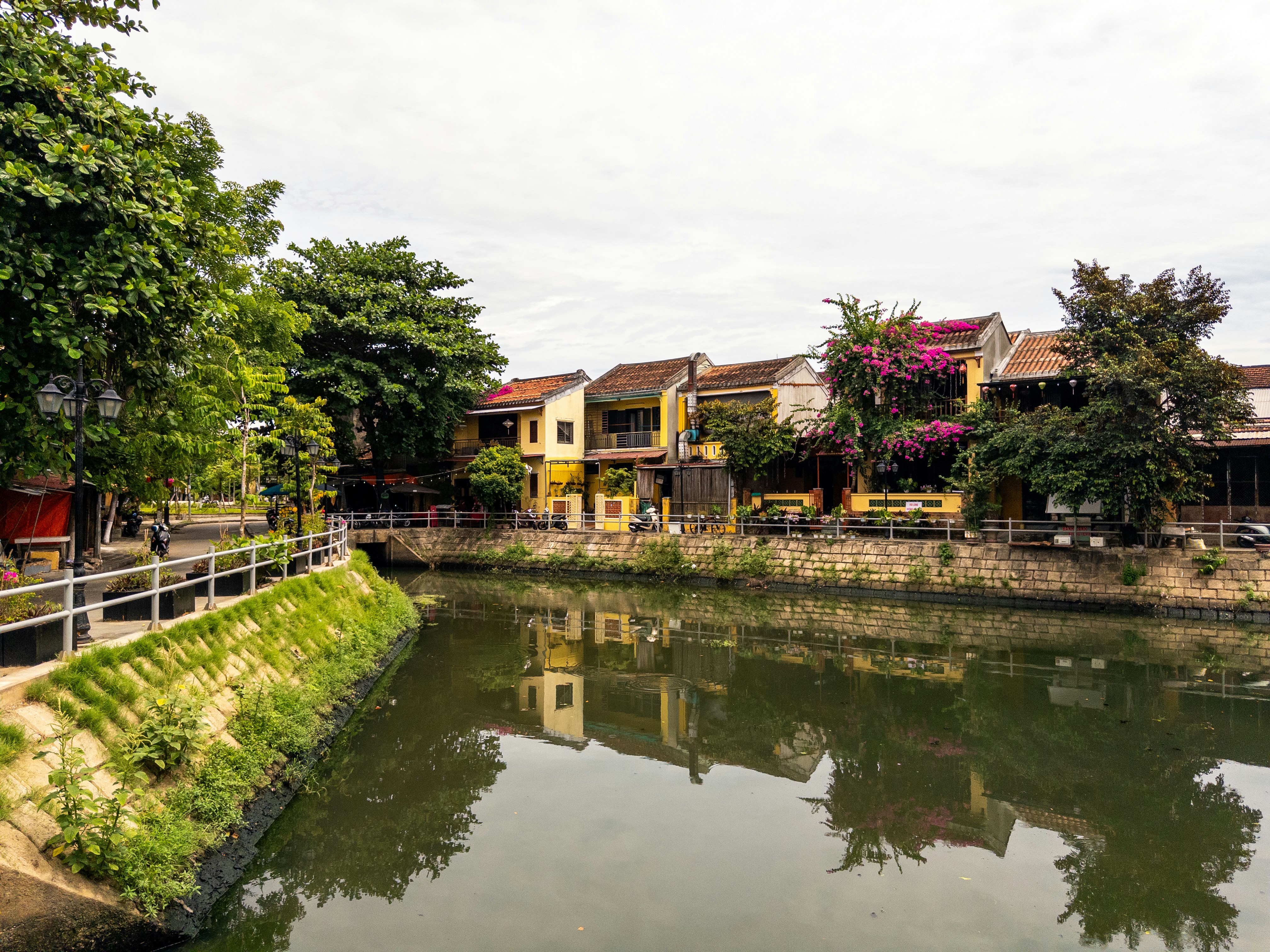 Riverside Row: Reflections and Rusted Rooflines