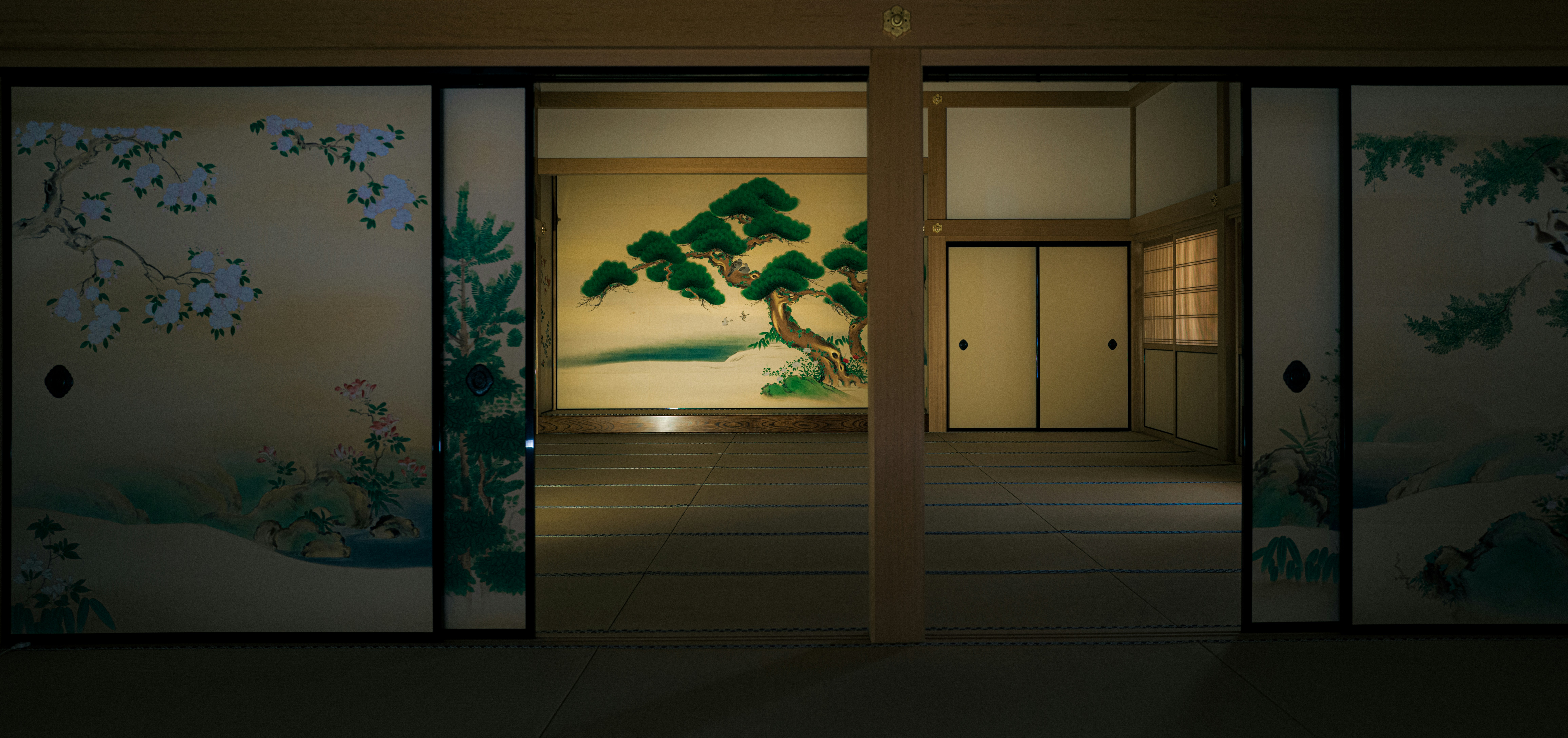 Silent Shoji Corridor: A Painted Gate to Tranquil Rooms