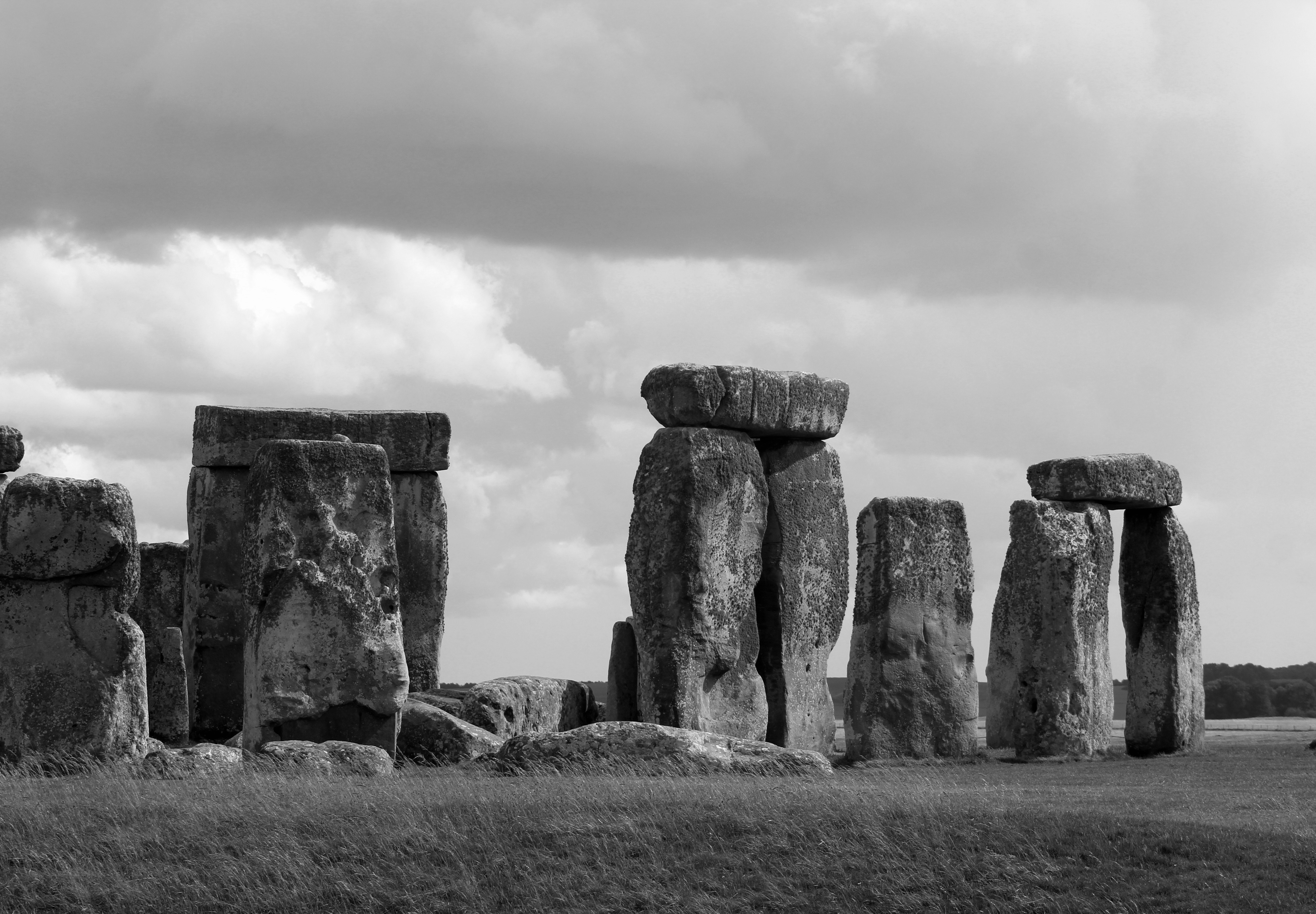 Stonehenge in Monochrome: Dawn Shadows Among Megaliths