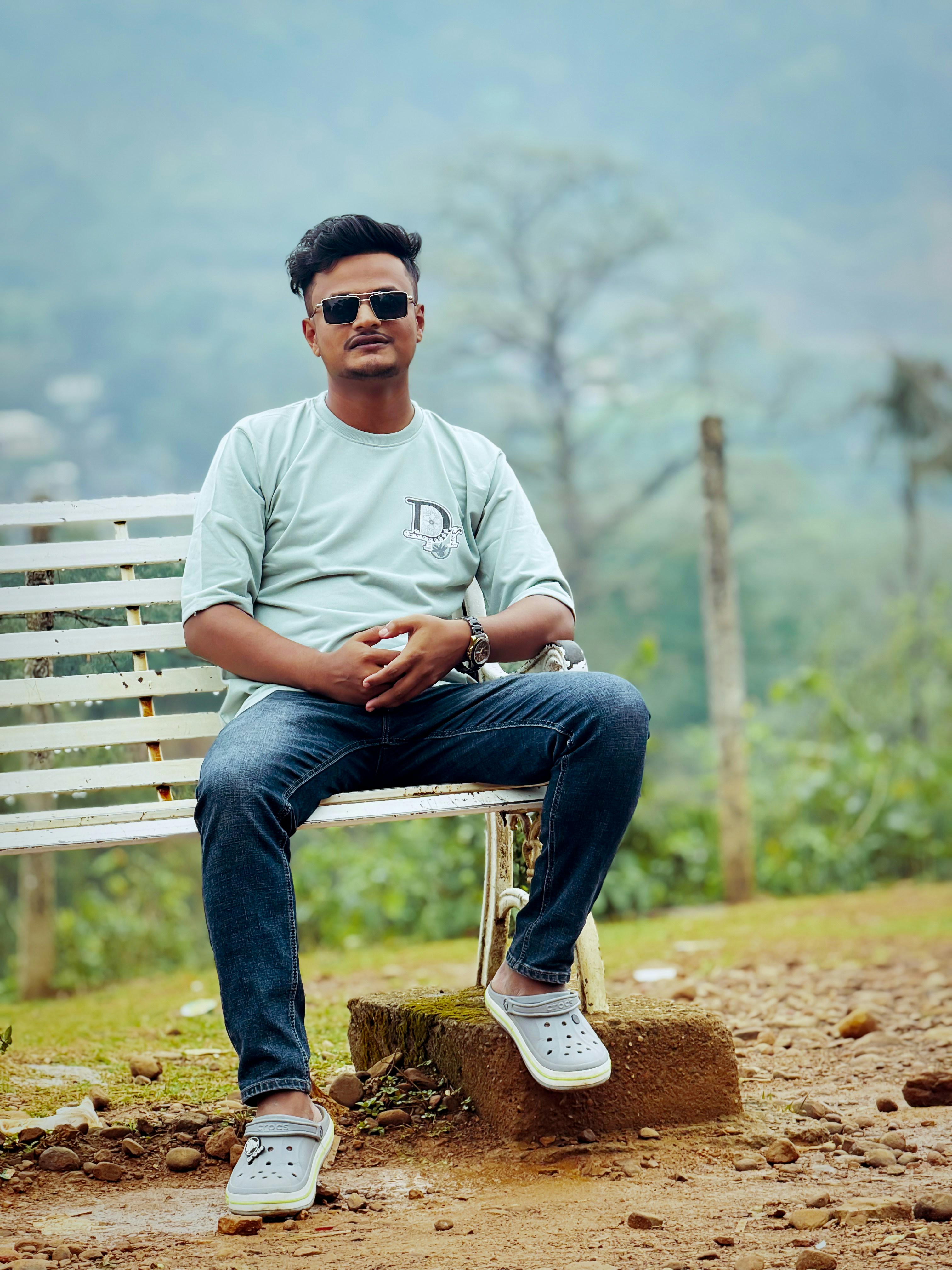 Benchside Portrait in Verdant Haze