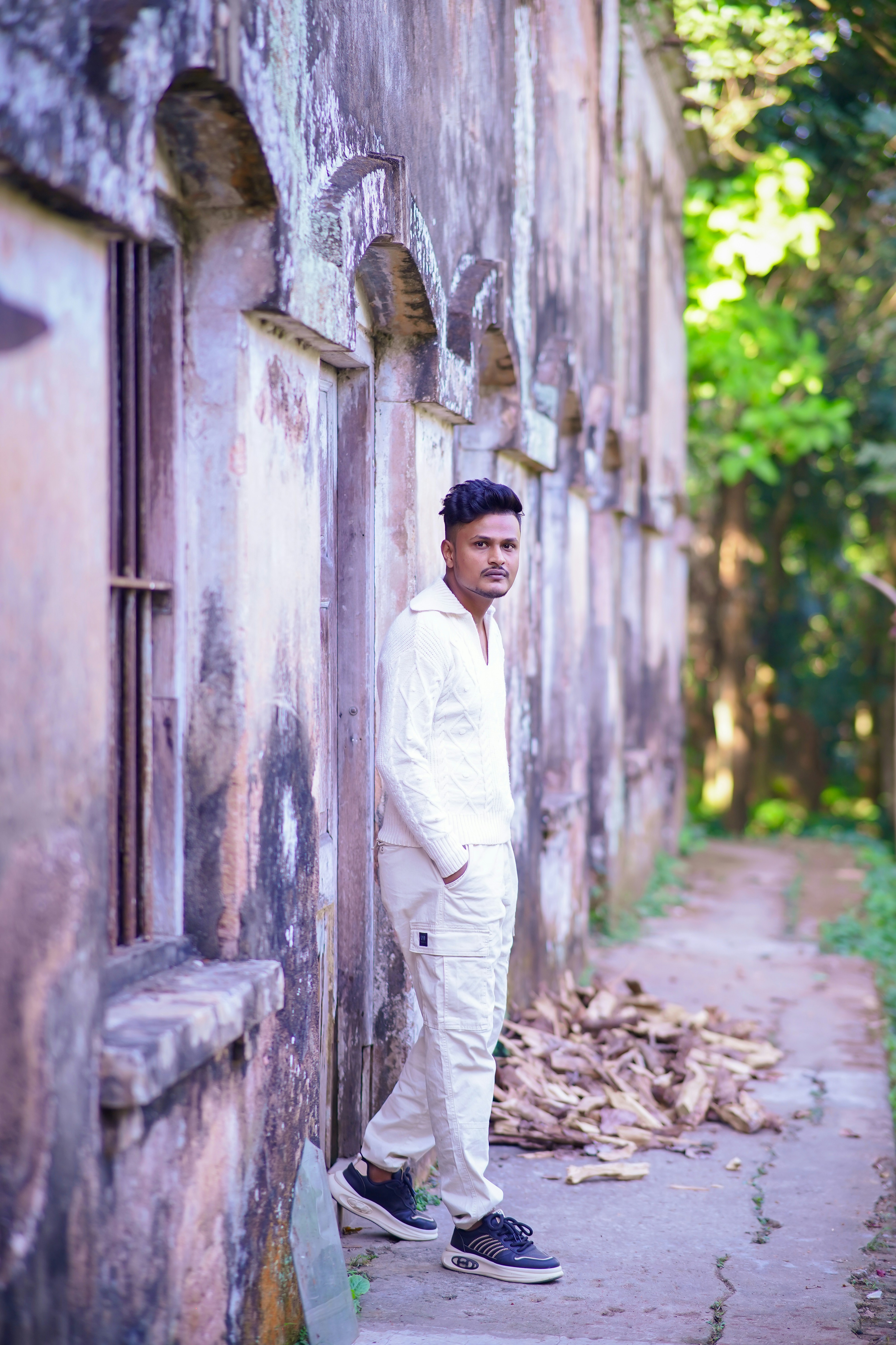 Walking the Edge of Time: Portrait Along an Aged Wall