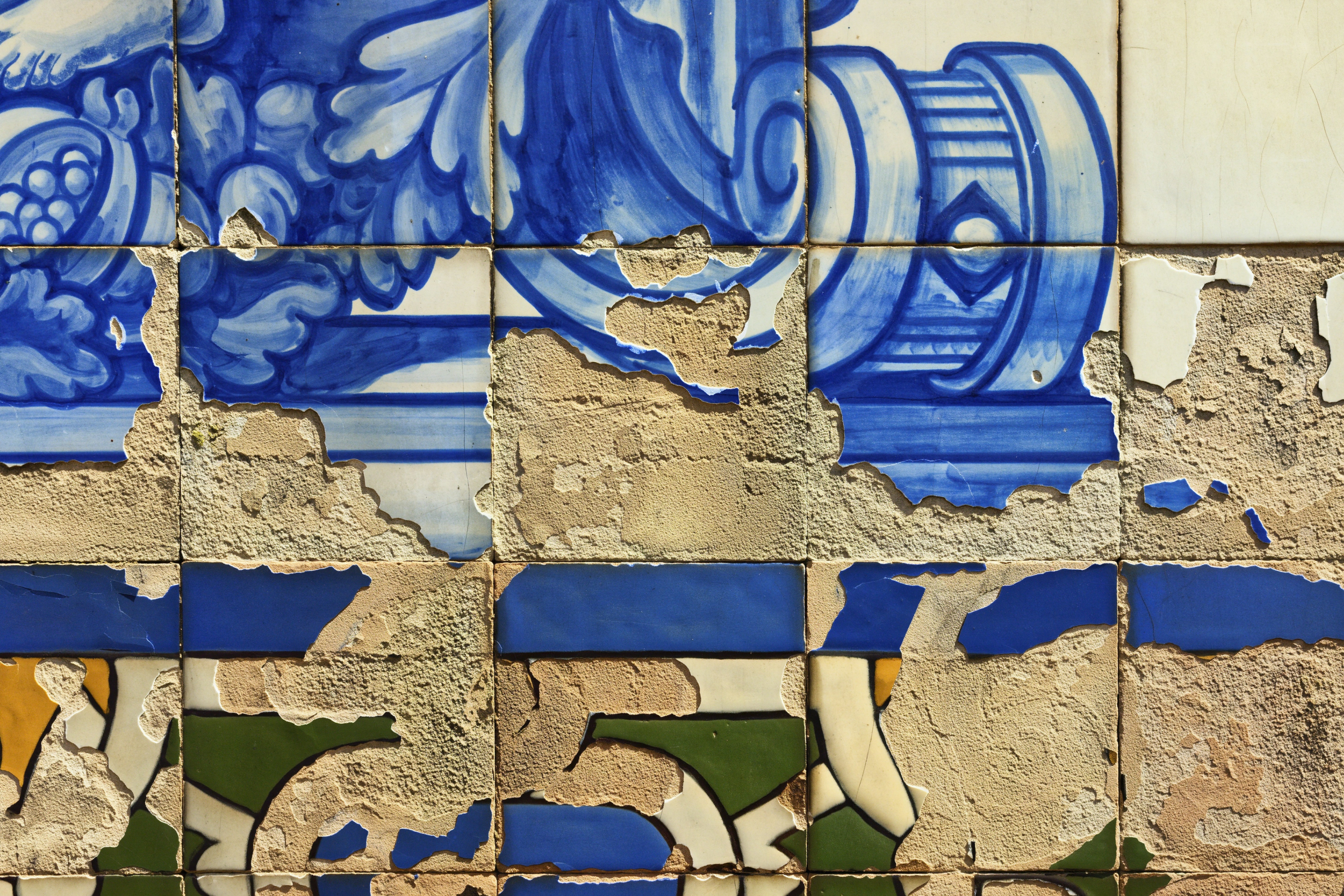 Cracked Blue Tile Mosaic: Fragments of Color and Clay