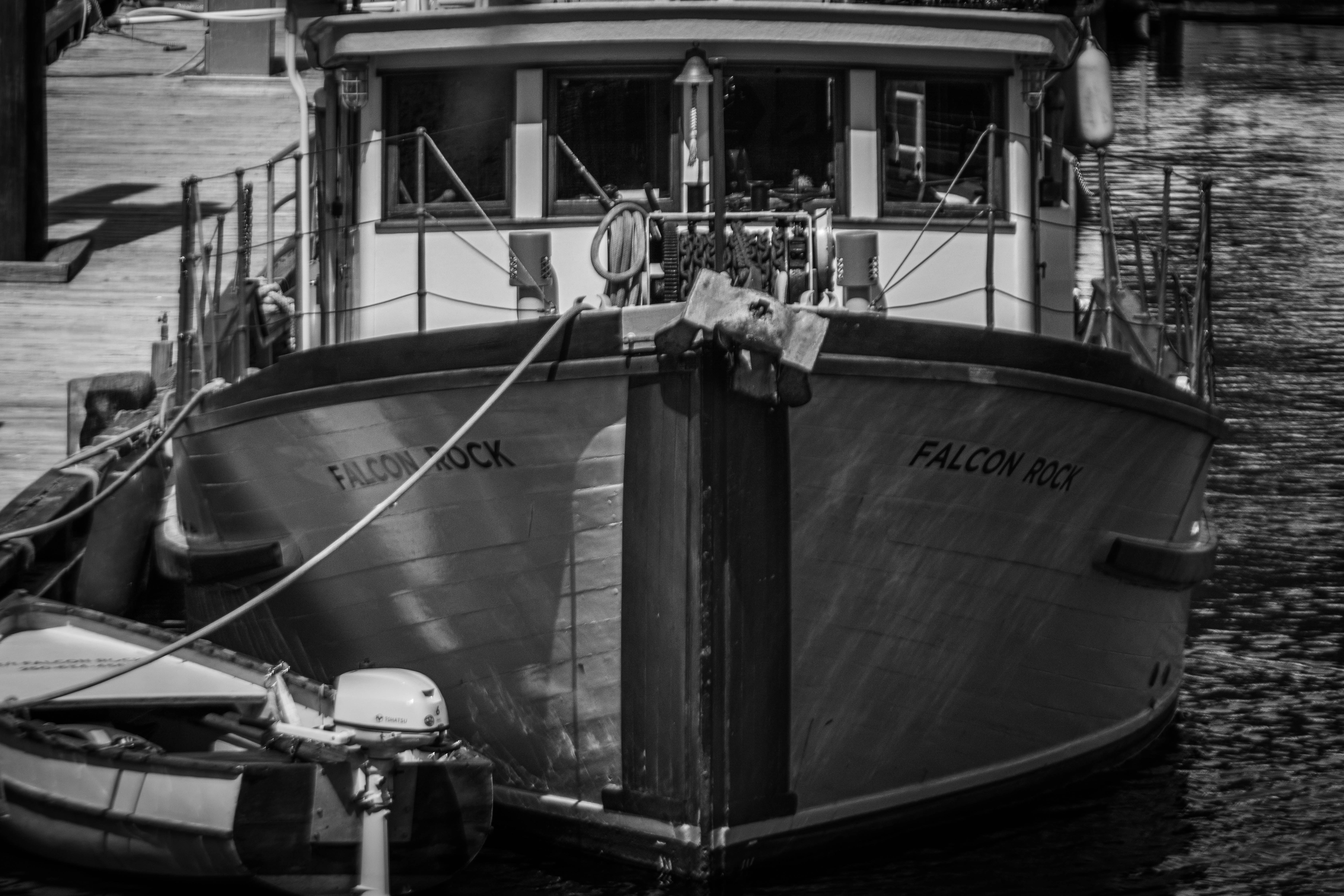 Bow of the Docked Vessel: Symmetry and Lines Framed in Monochrome