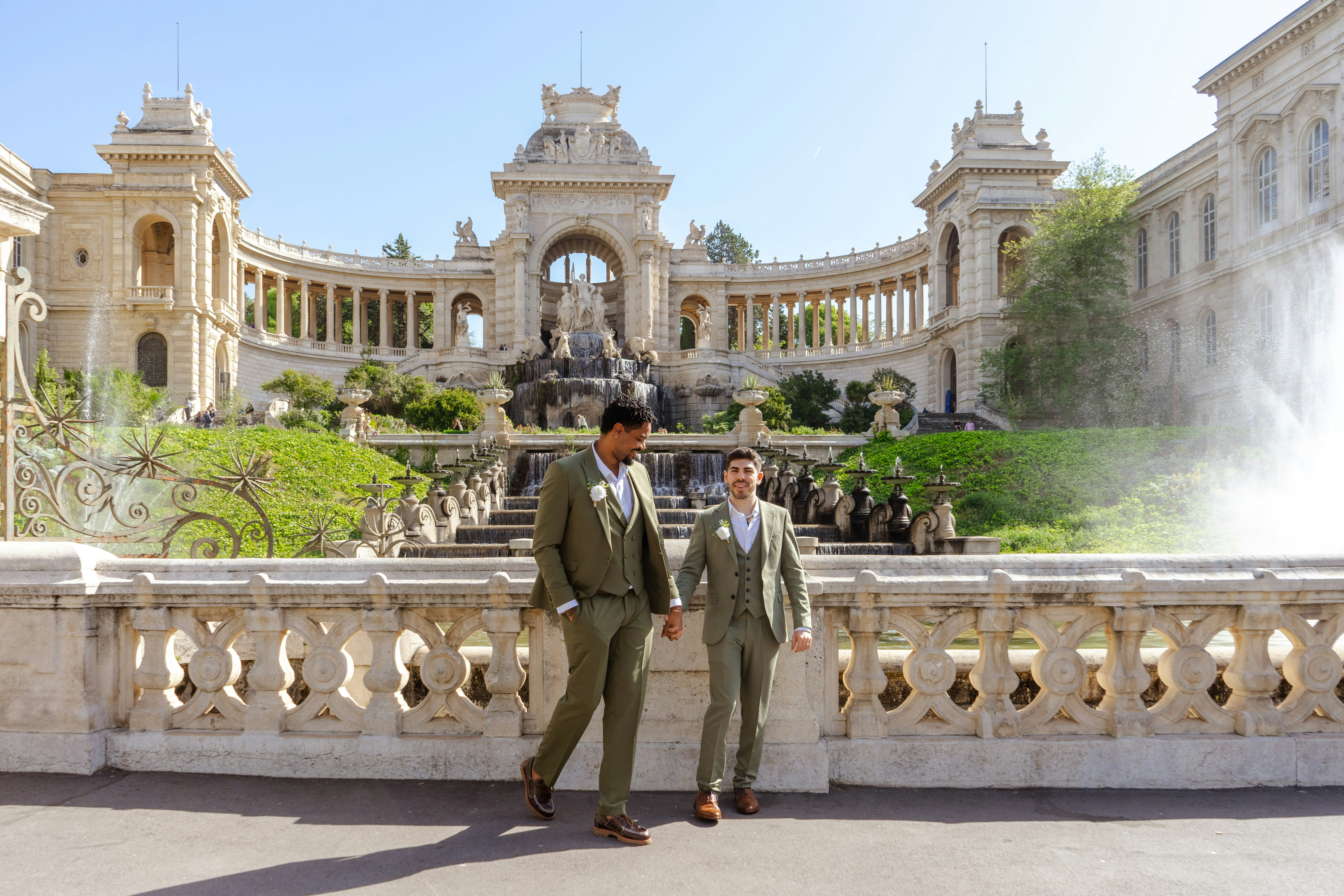 Dapper duo at a grand European-styled terrace garden