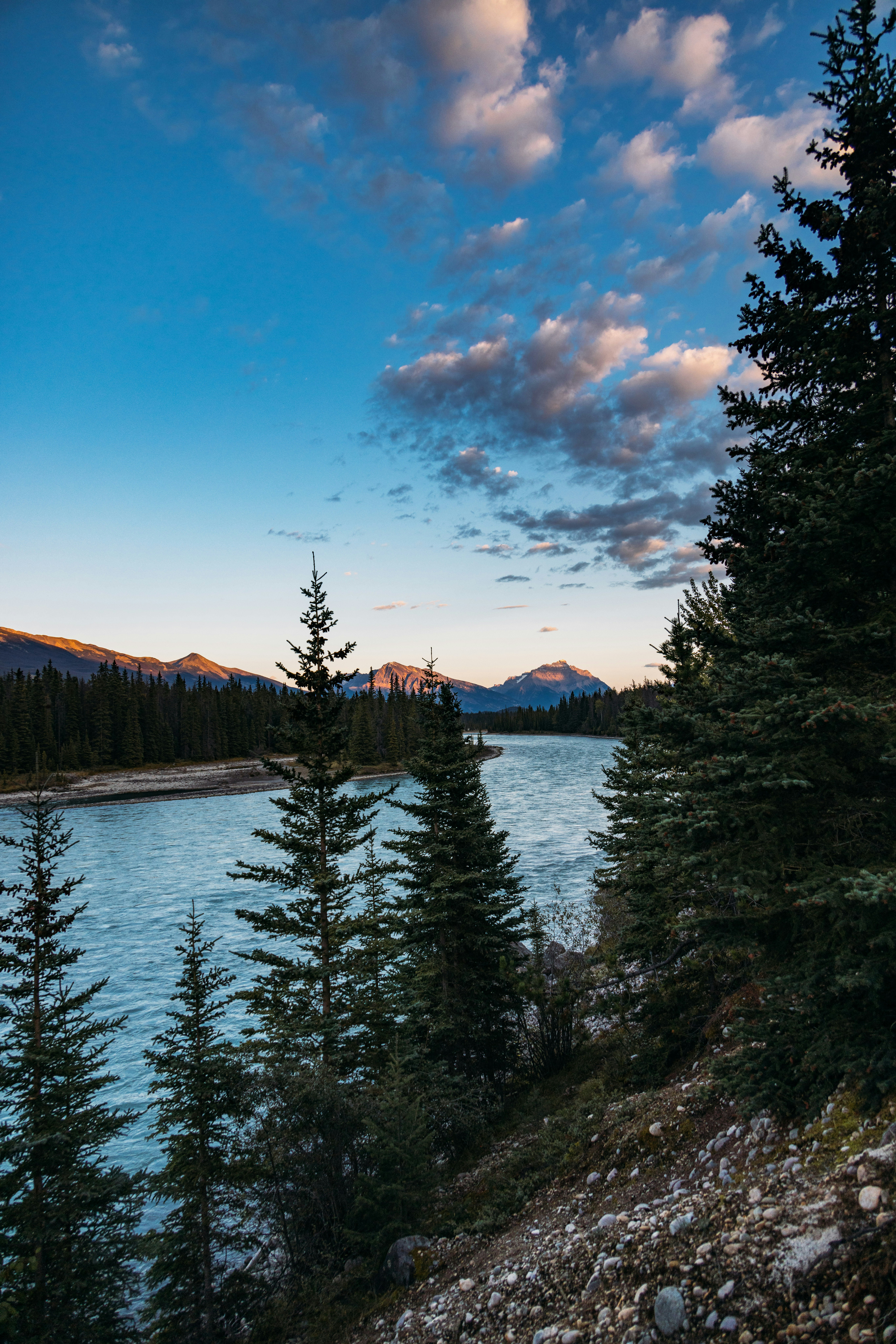 Sunlit Peak Gap Over the River Bend