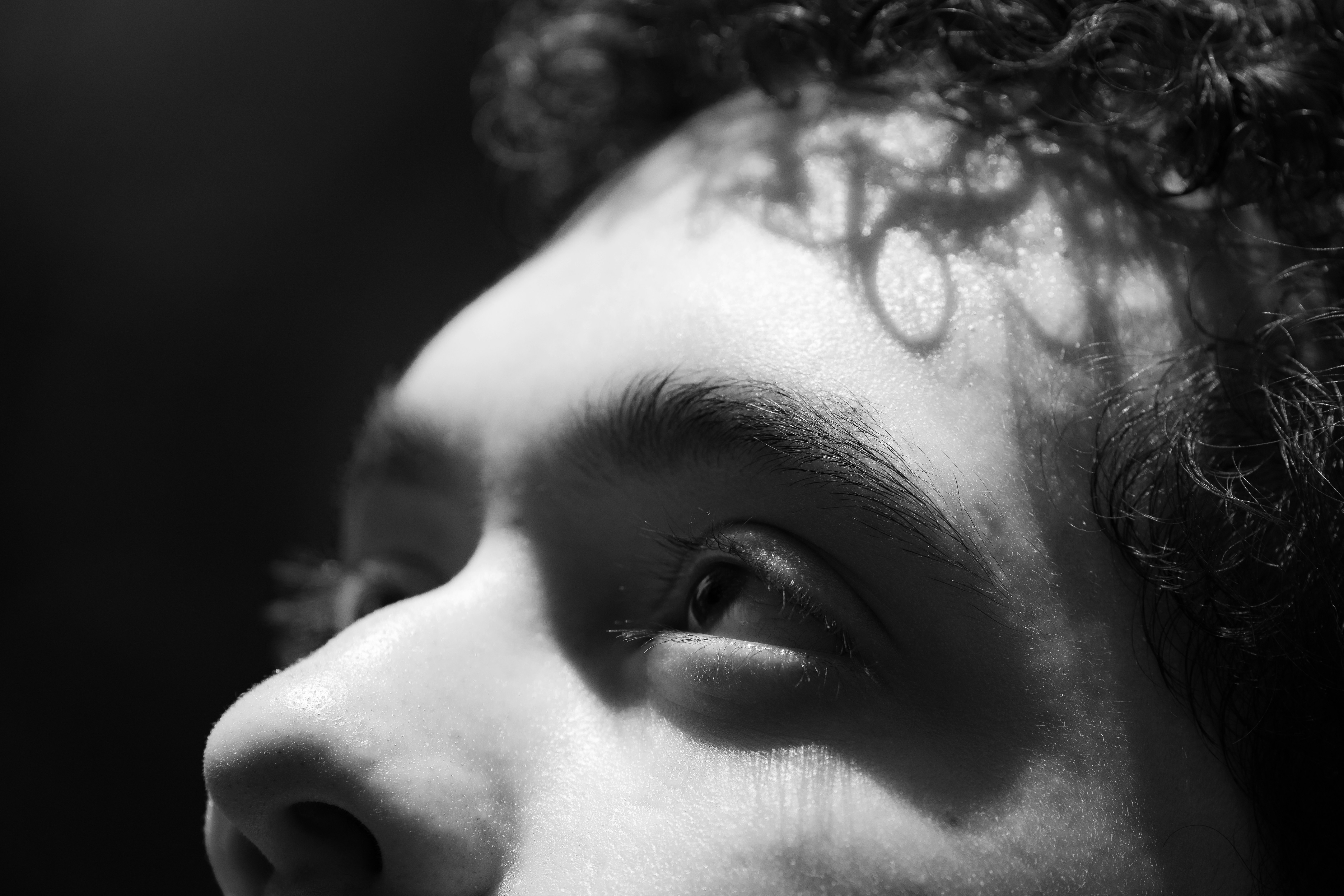 Partial Portrait in Light and Shadow: A Curly-Haired Gaze