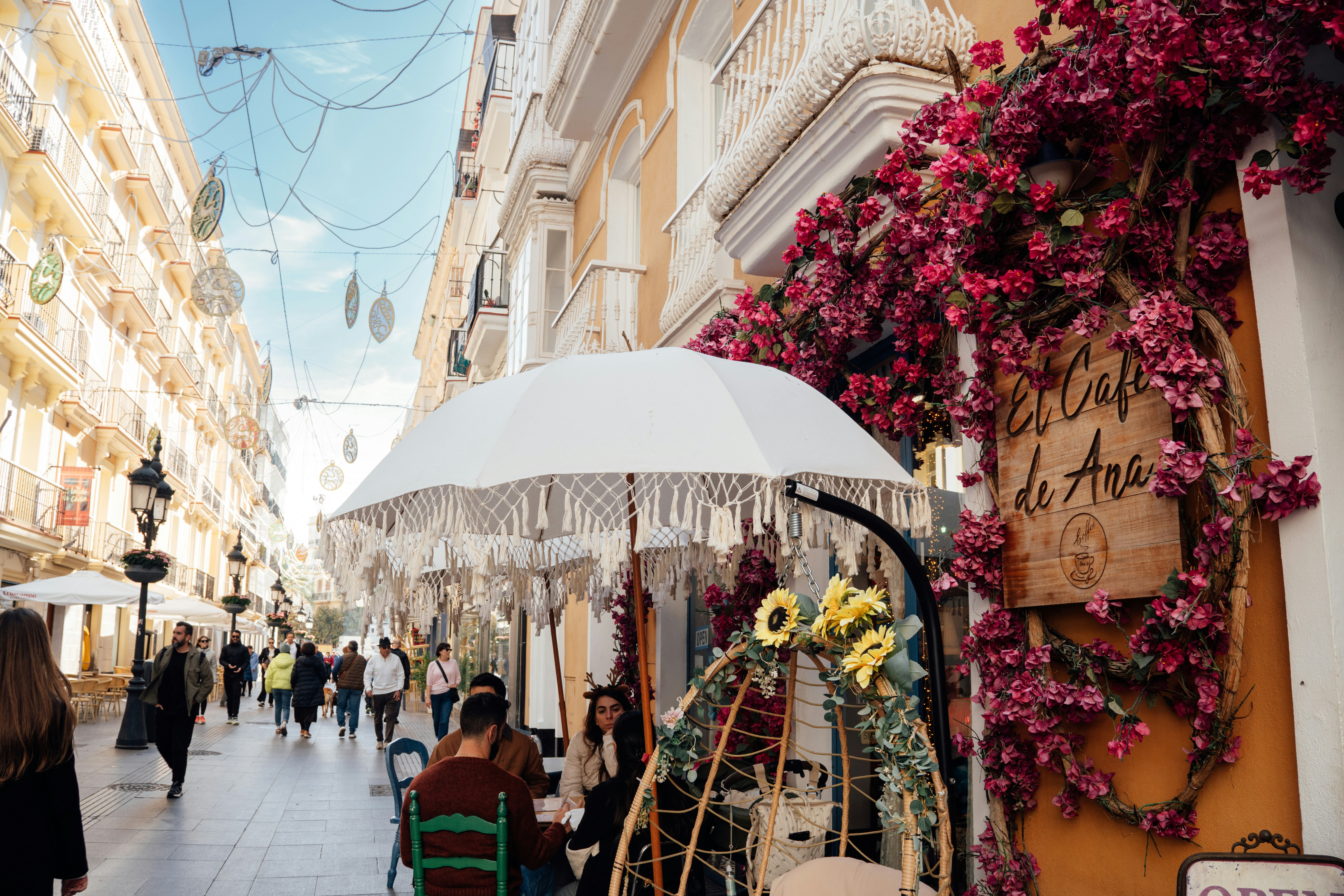 Café Terrace on a Sunlit European Street