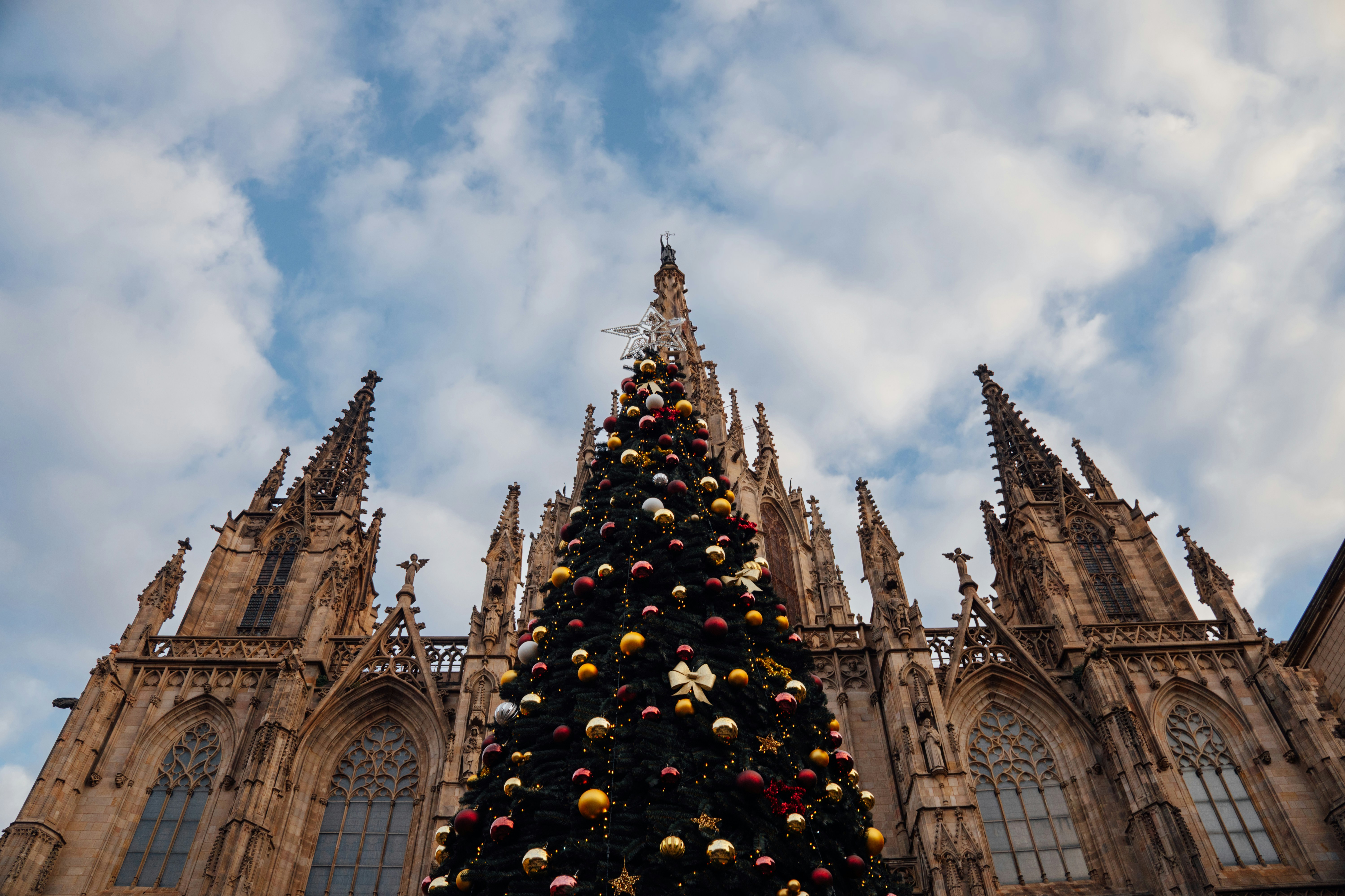 Gothic Cathedral Adorned with a Central Christmas Tree