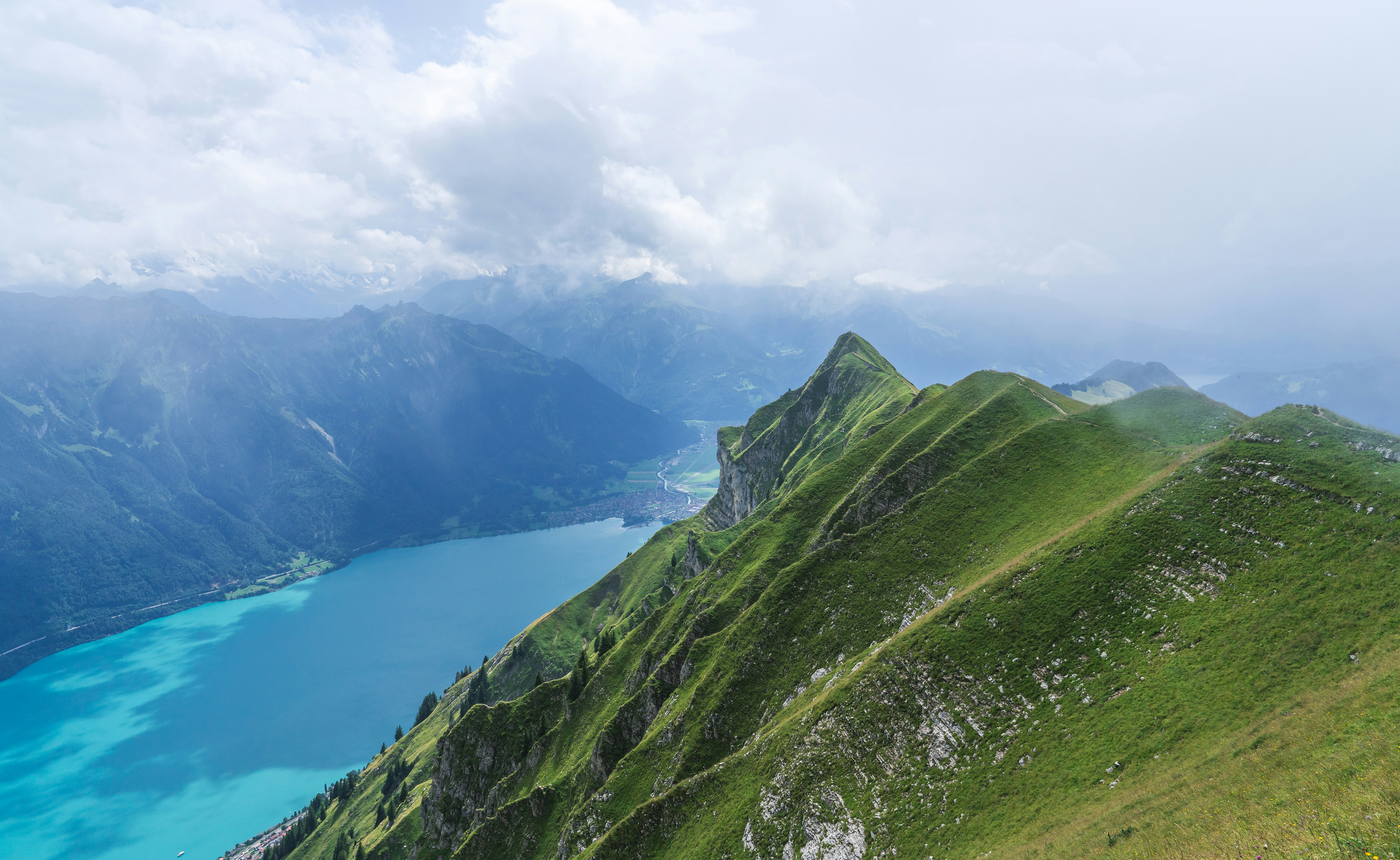 Ribbon of Green Ridge Over Turquoise Fjord