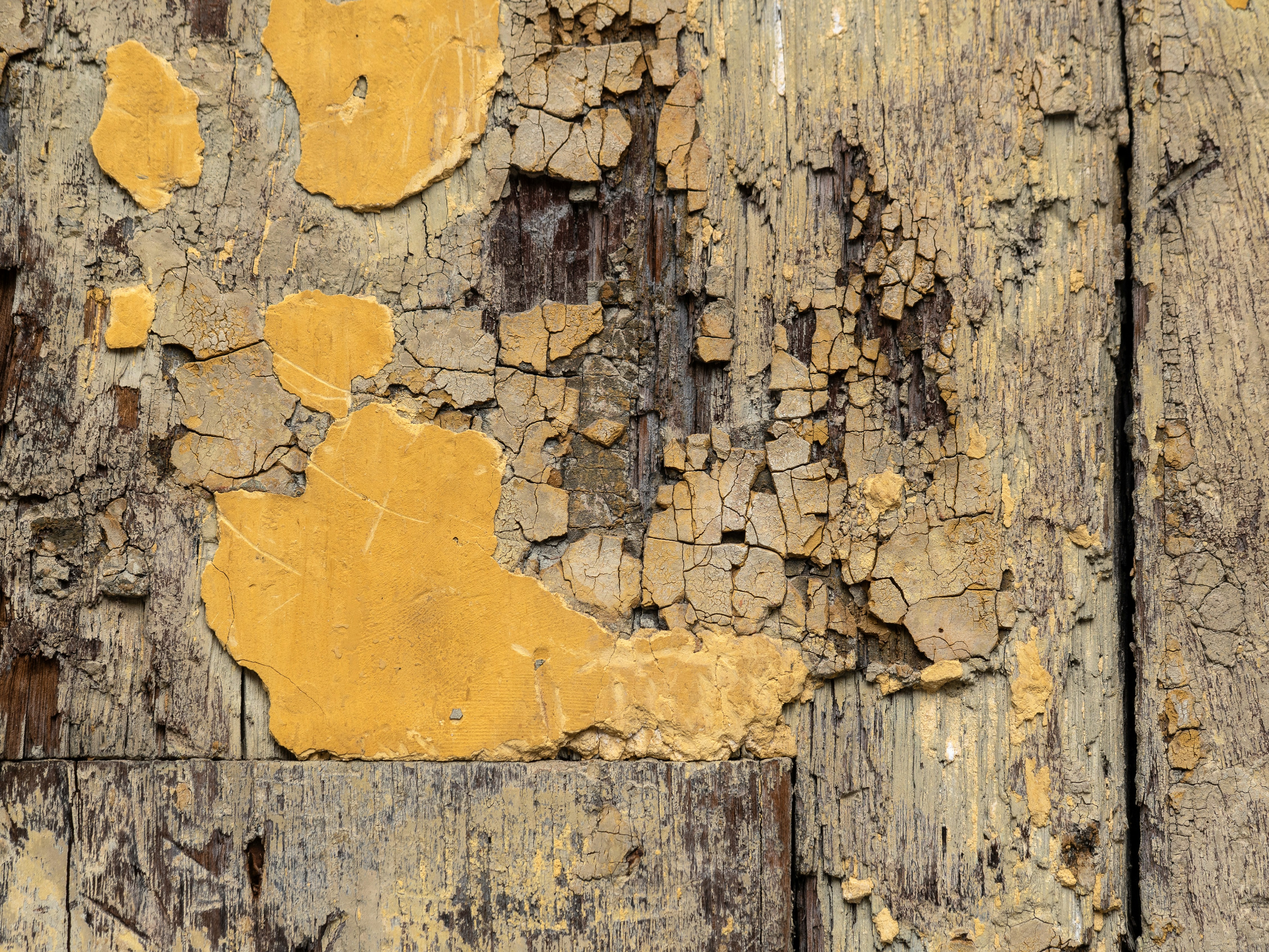 Cracked Yellow Paint on Weathered Timber: A Study in Texture
