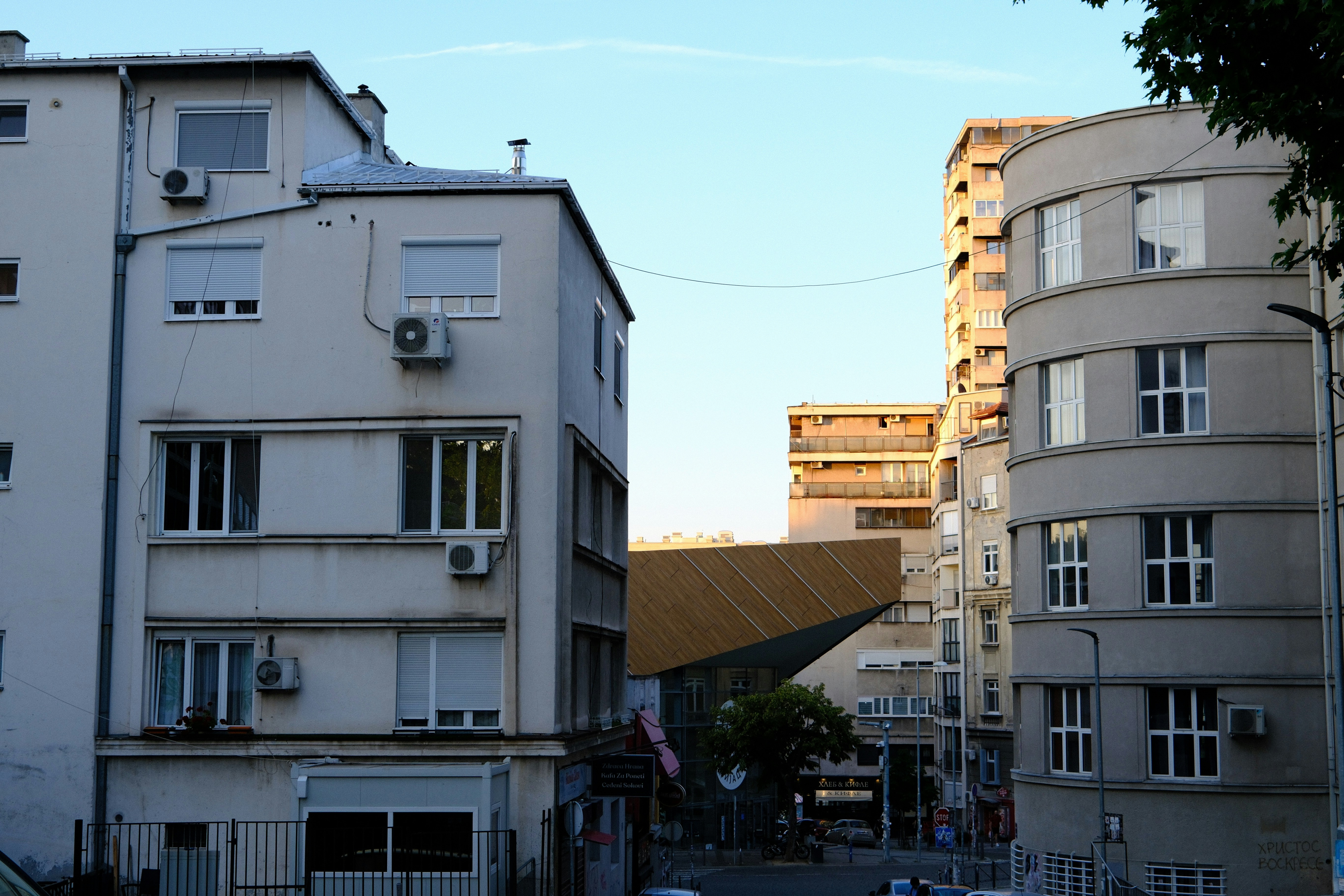Urban Passageway Between Concrete Giants