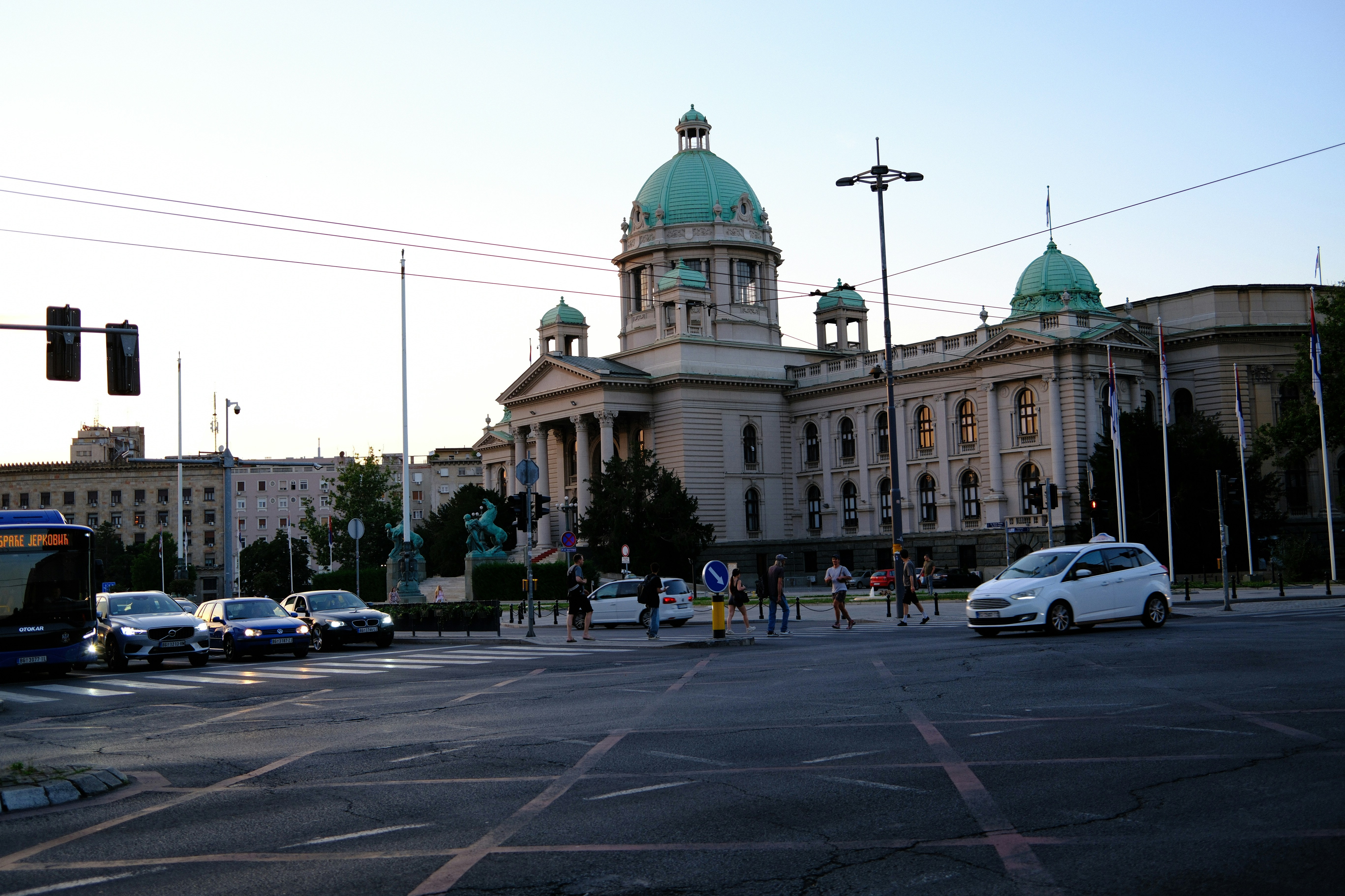 Neoclassical City Hall at Dusk: Dome and Pedestrian Pulse