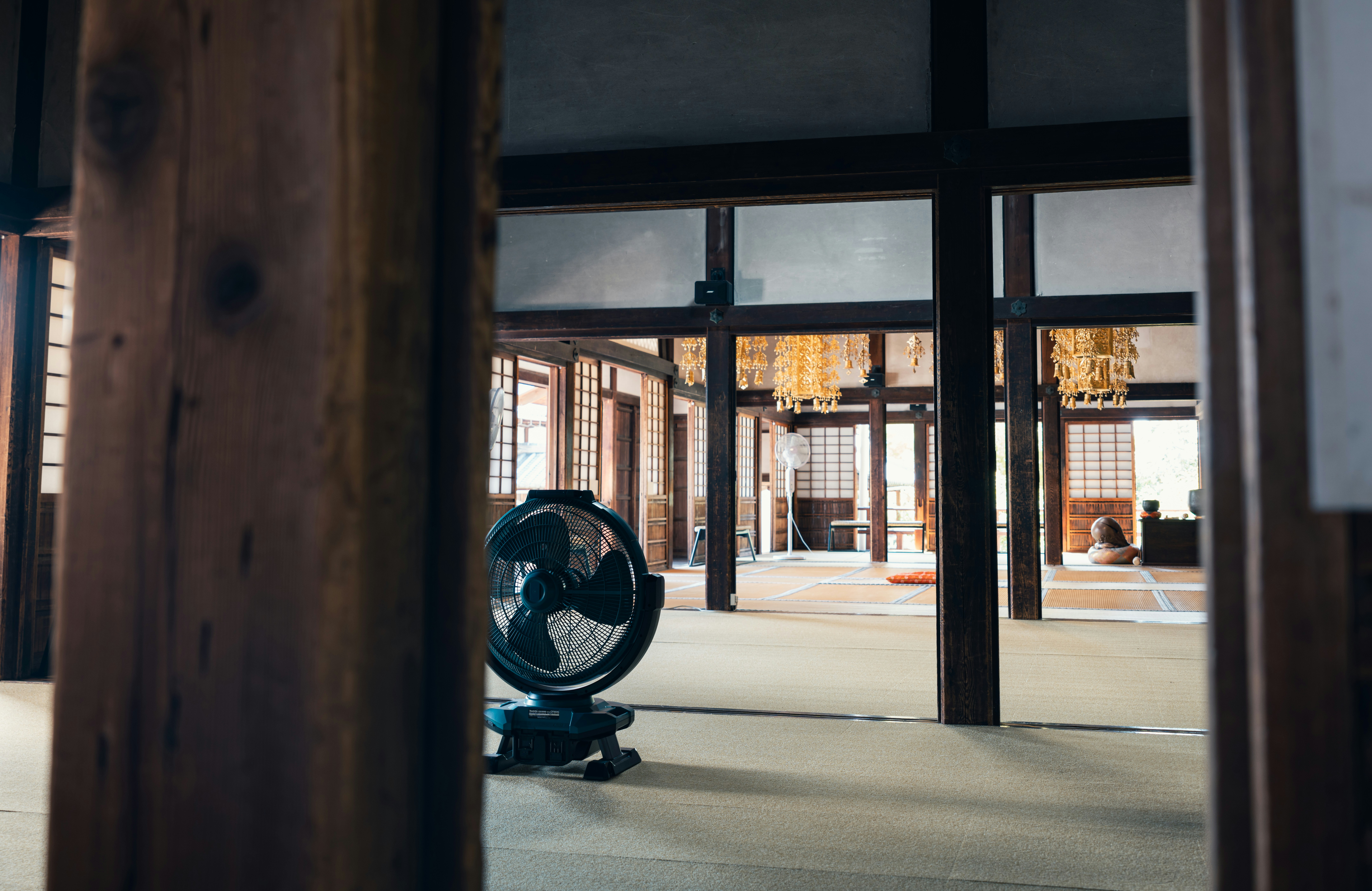 Quiet Temple Hall with a Gentle Breeze