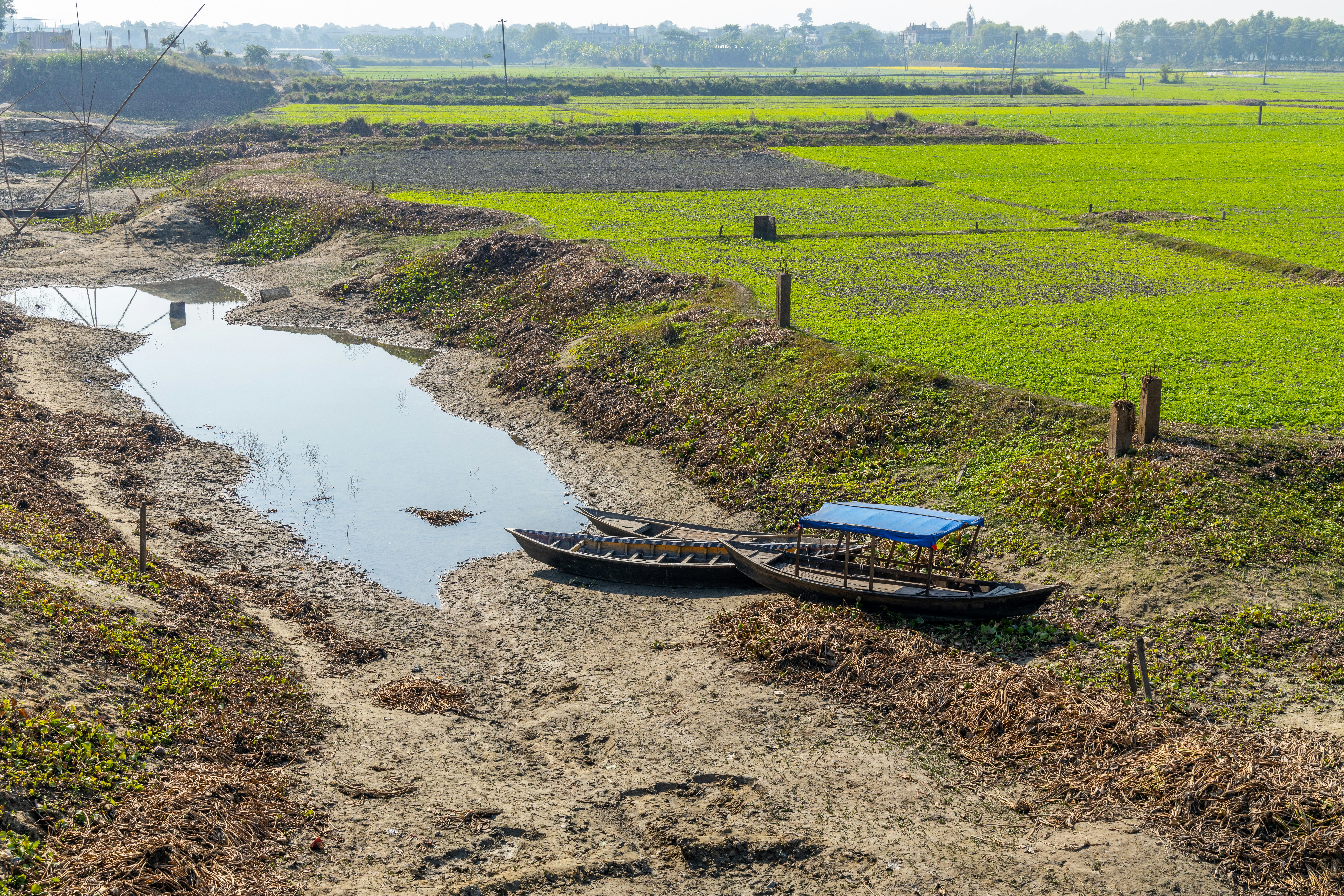 Boats Resting in a Muddy Riverside Bend