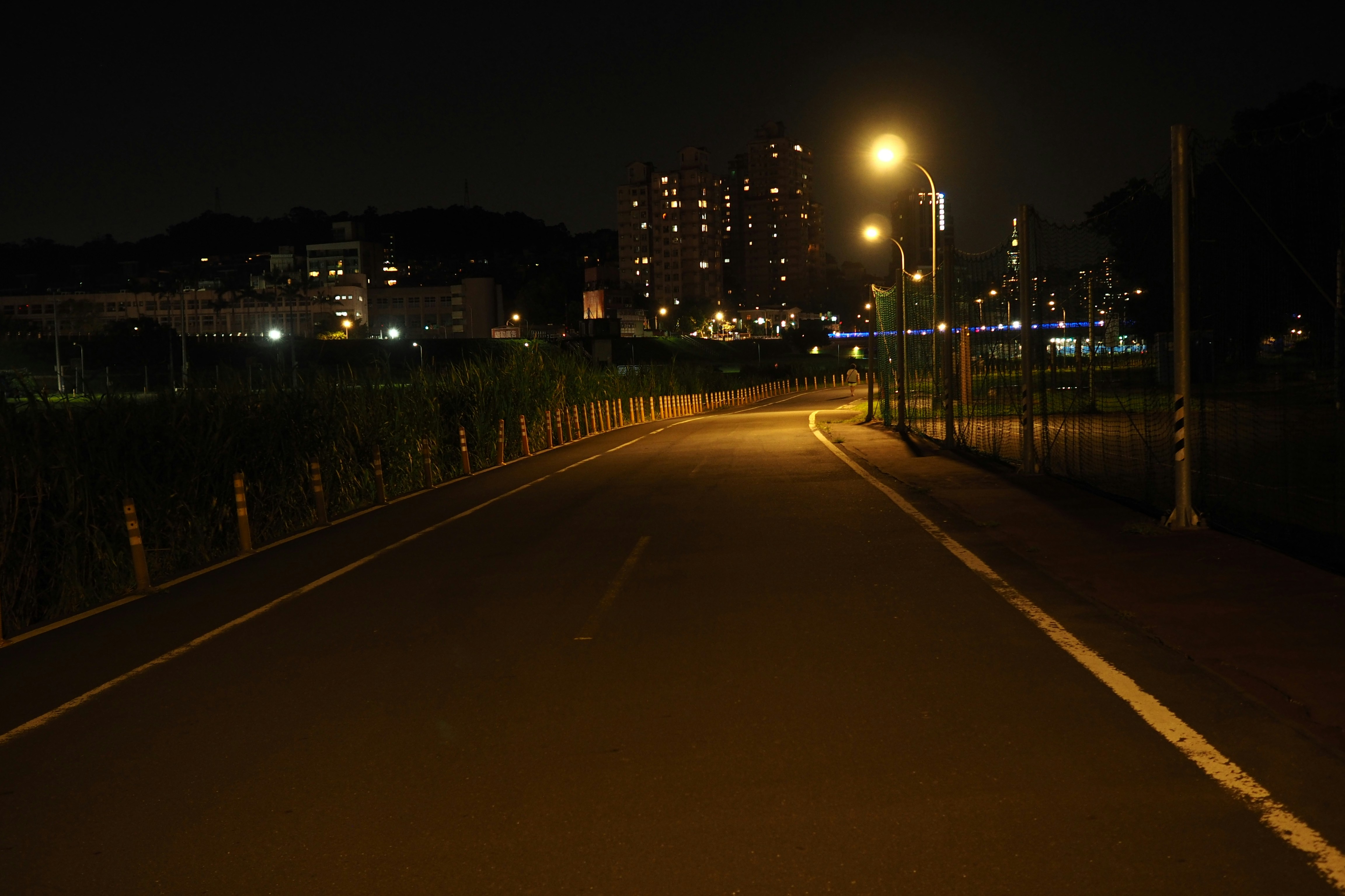 Night Run: Street Light, Horizon Curve, and City Glow