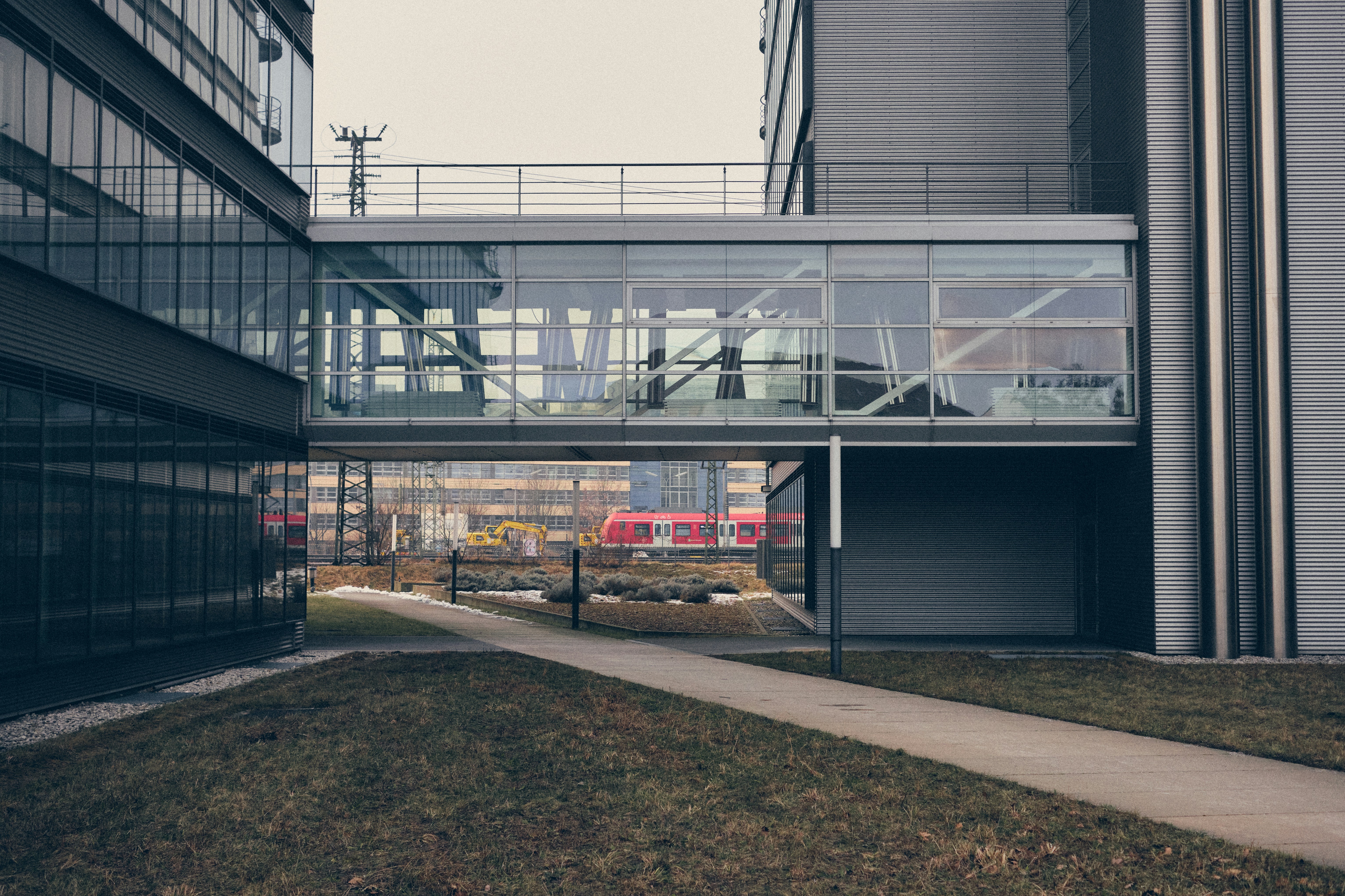 Glass Skyway Over the Quiet Campus Walkway