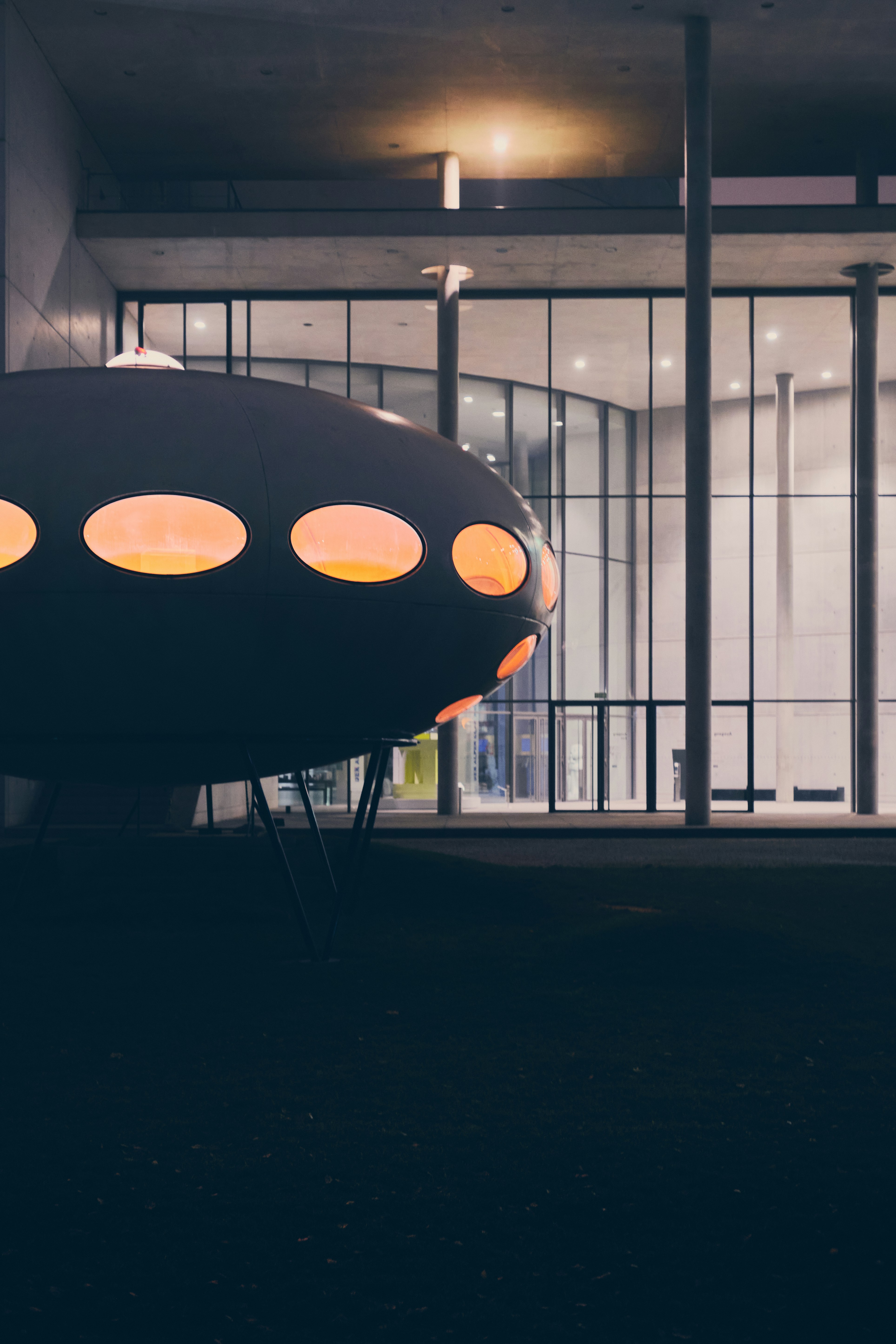 UFO Capsule at Dusk: A Museum's Quiet Landing