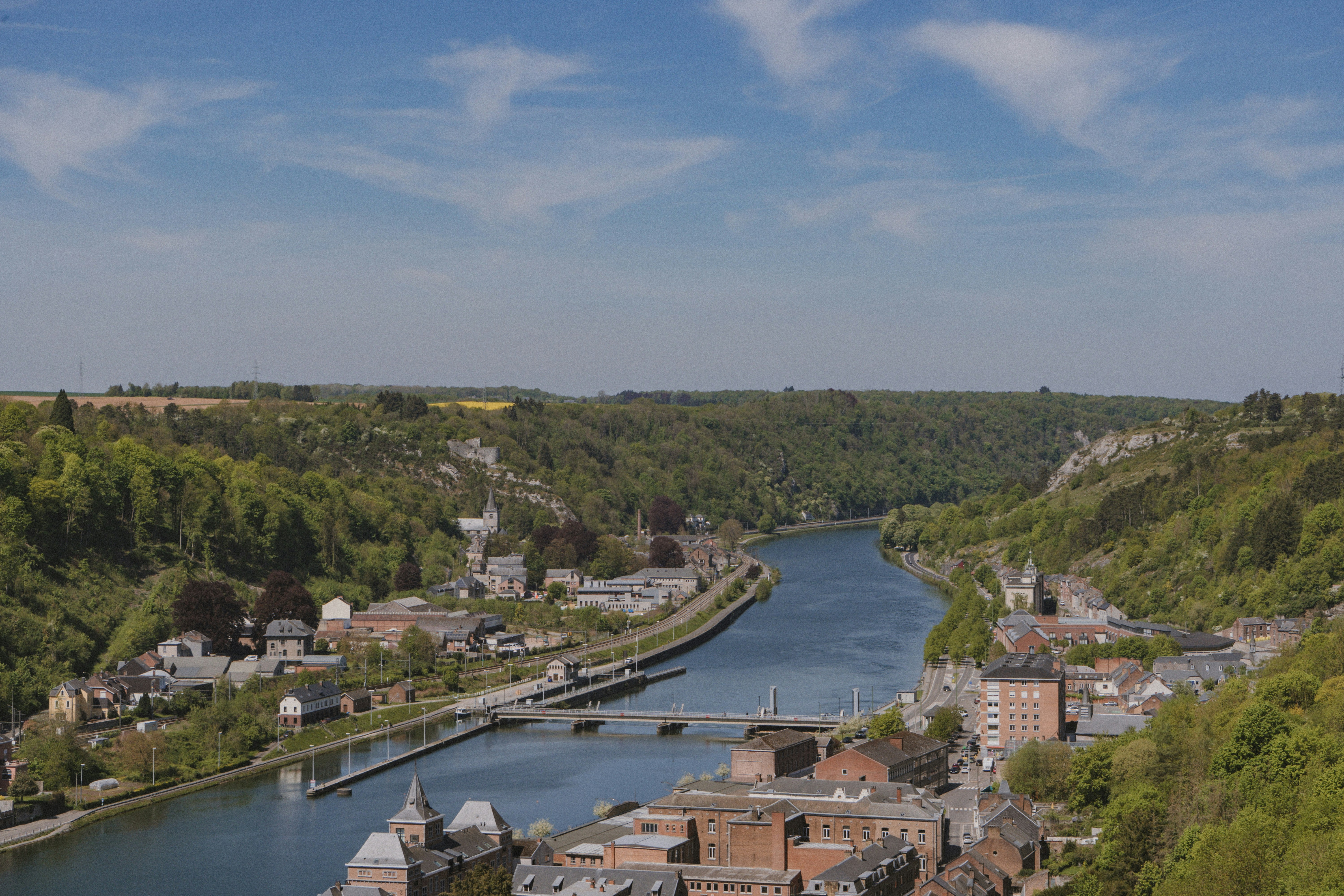 Riverbend Village: A Panoramic Dawn Over a Historic Waterway