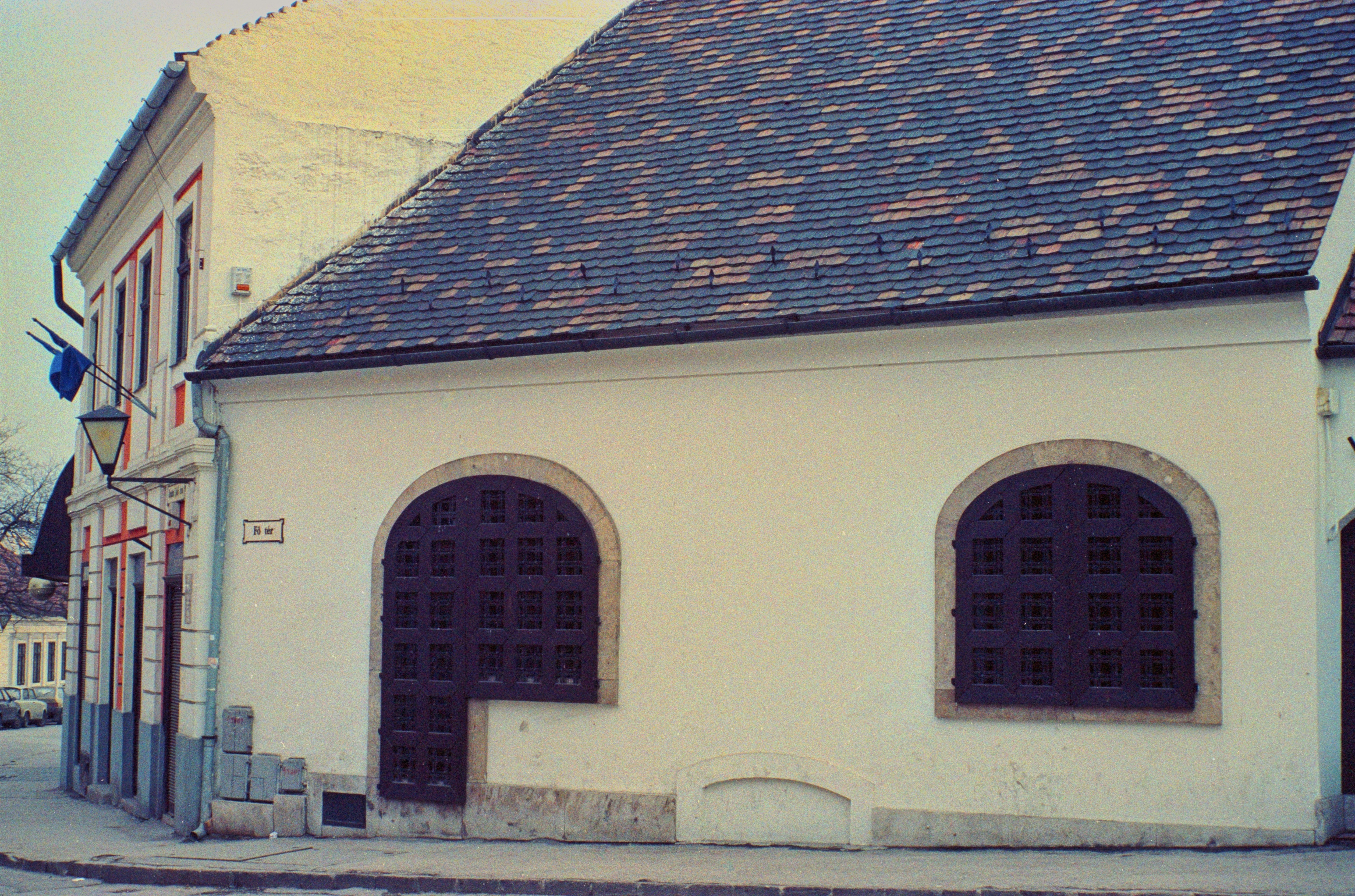 House on the main square (Fö Ter) in Szentendre, Hungary, on a chilly day in the spring of 1991.