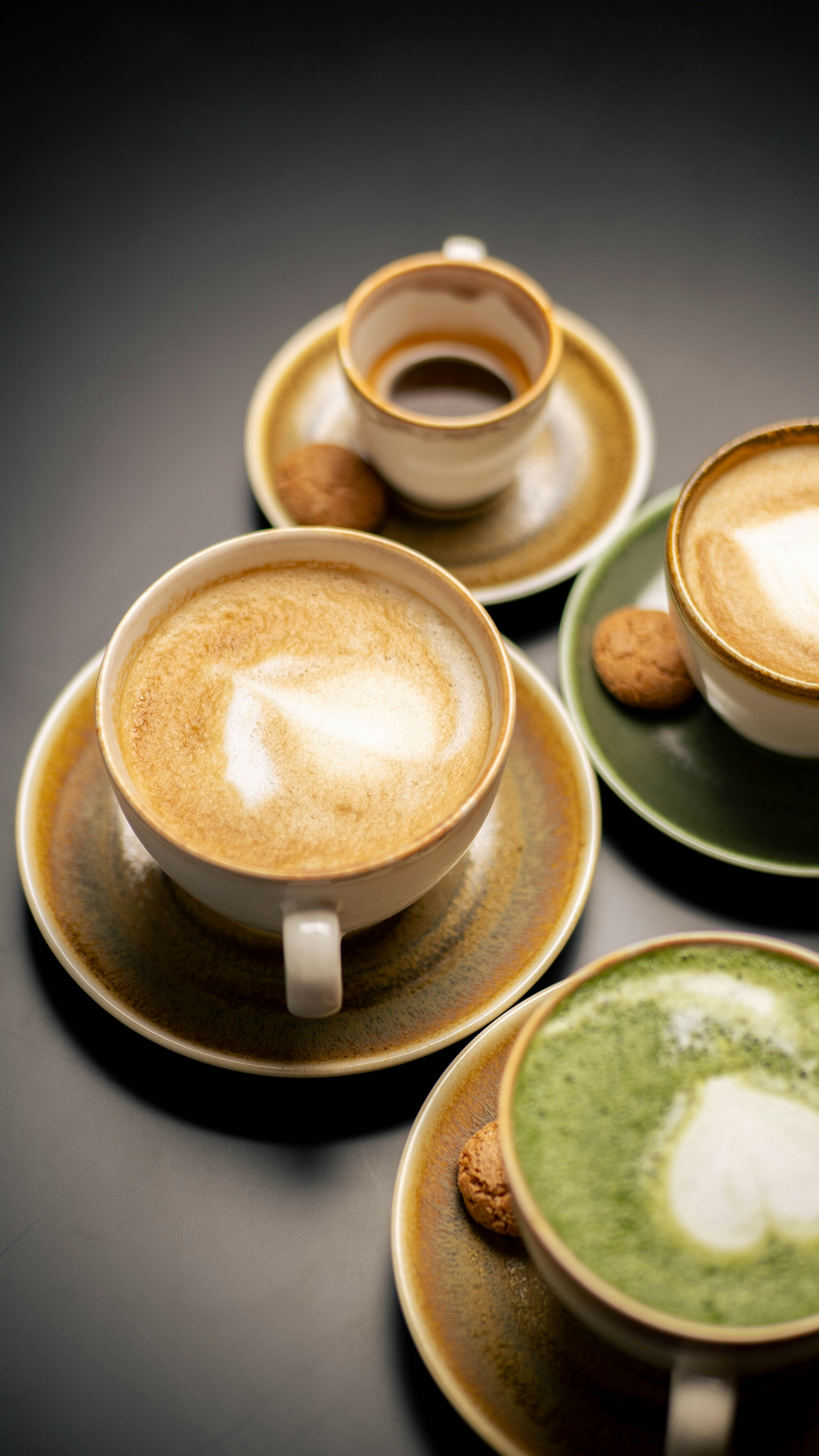 Overhead Latte Ensemble: A Cozy Carousel of Espresso Cups