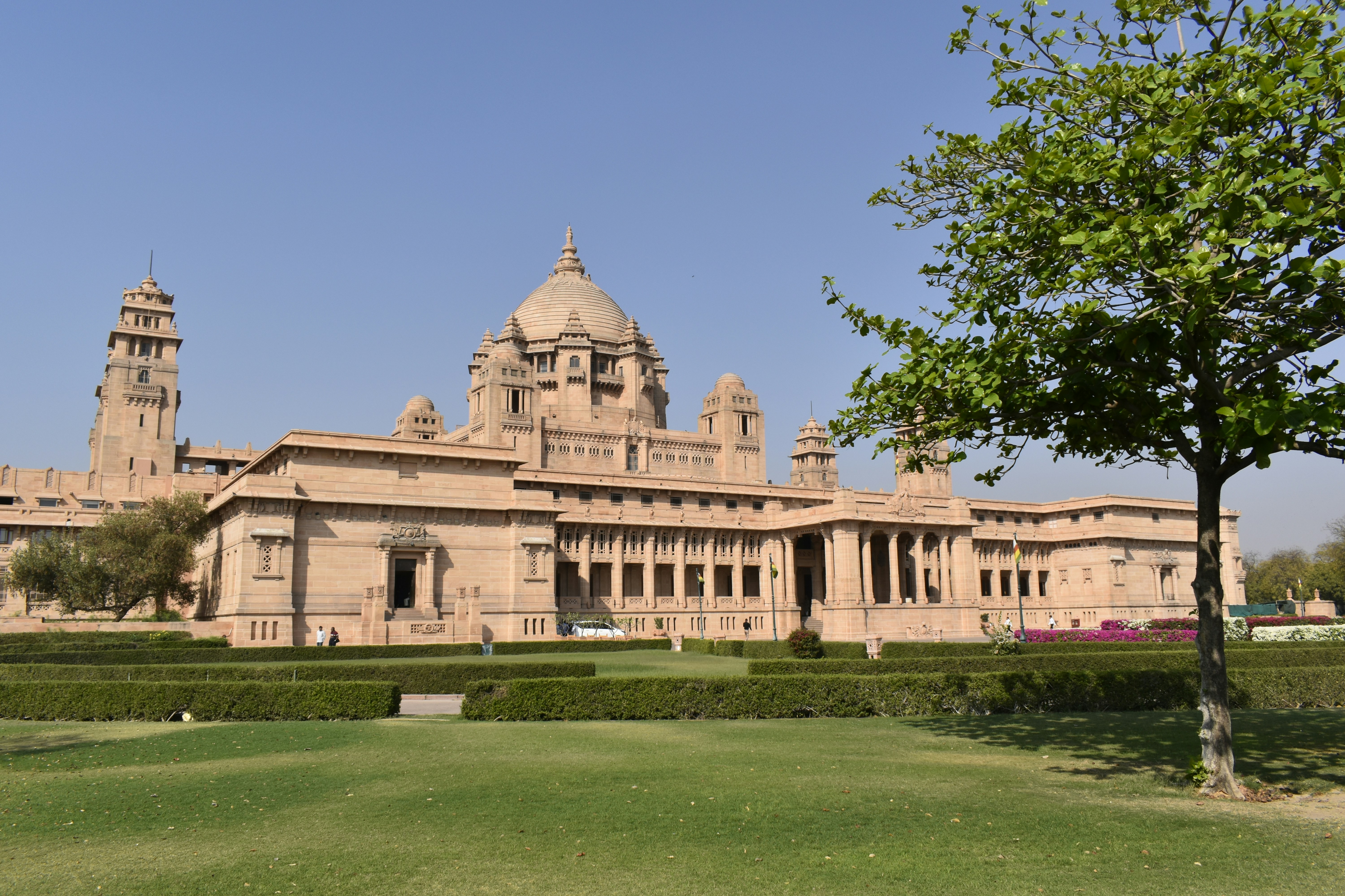 Majestic Colonial Facade Beneath a Clear Sky