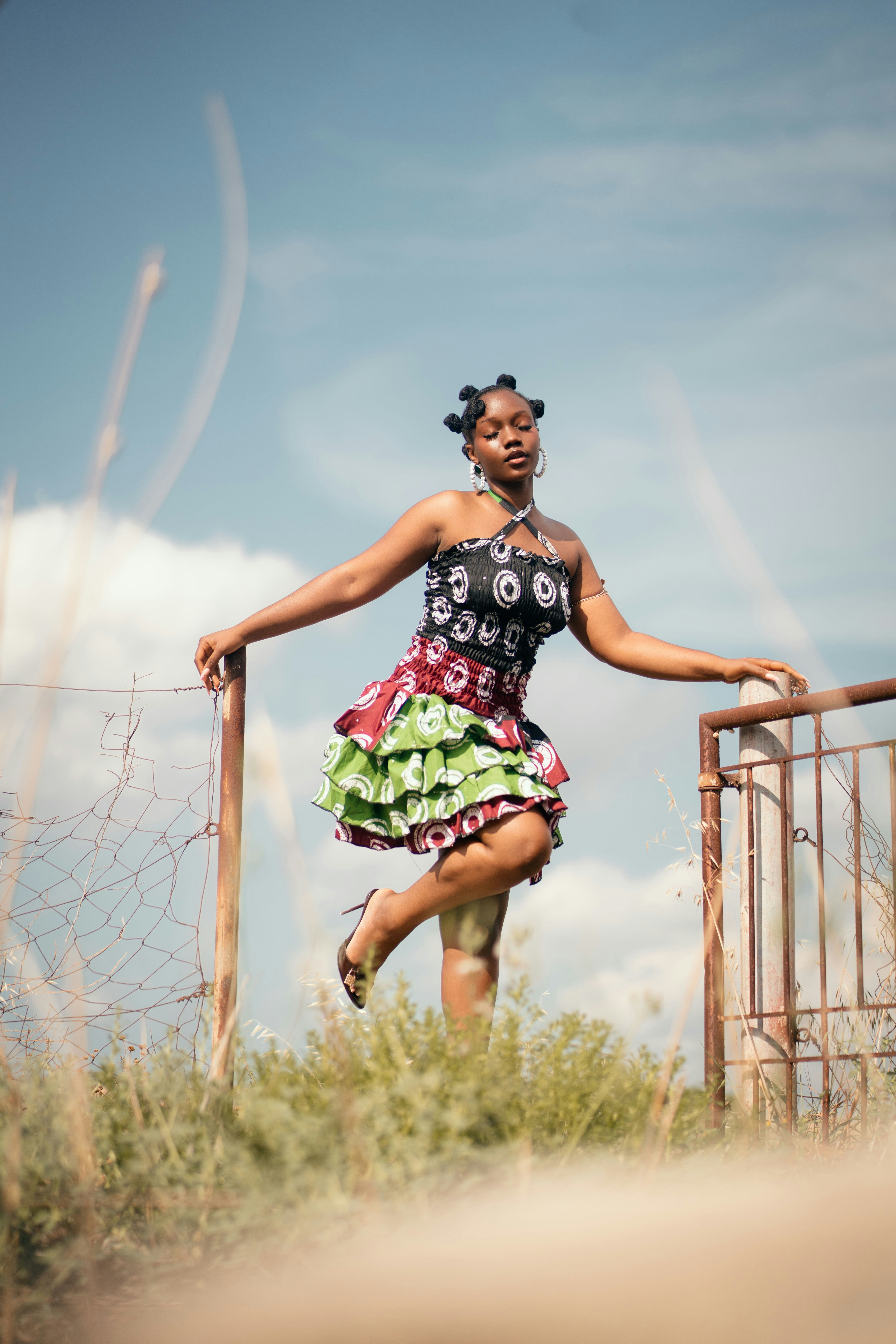 Dancer on the Fence: A Burst of Color Against an Open Sky