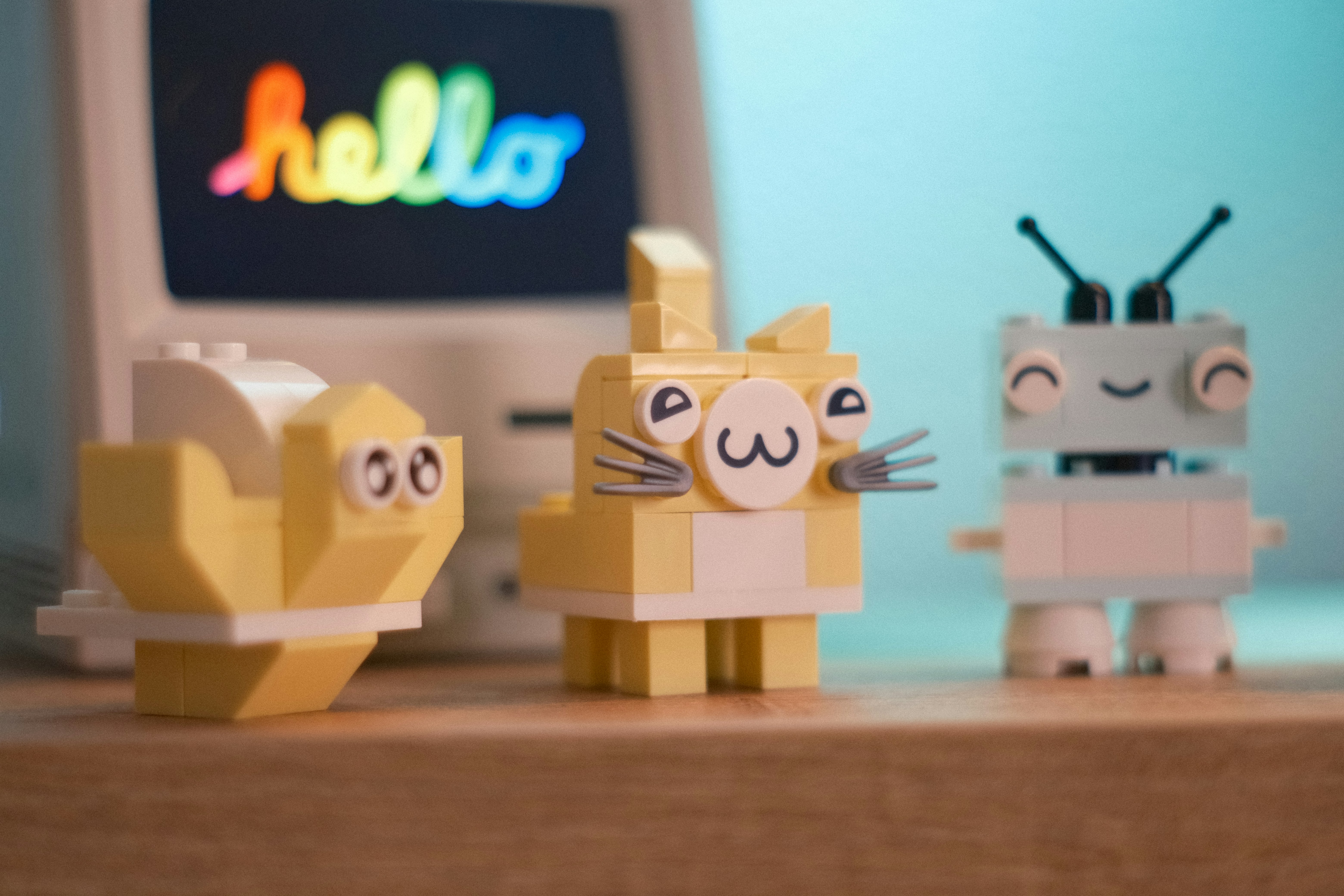 Pixel Pets: Neon Friends on a Wooden Stage