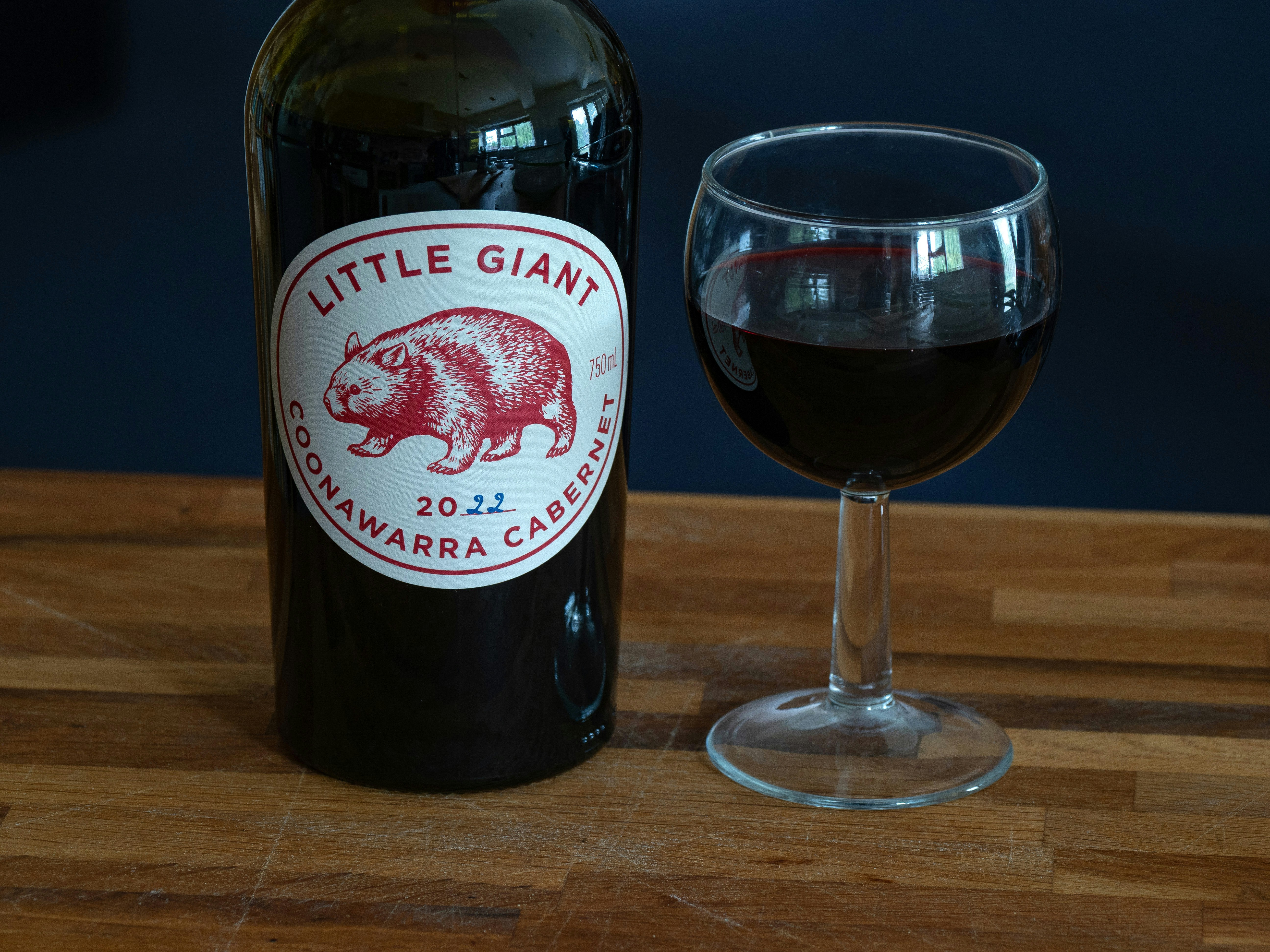 wine, red wine, alcohol, product shot, blurred background, bokeh, wine glass, little giant, coonawarra cabernet, 2022, australia,