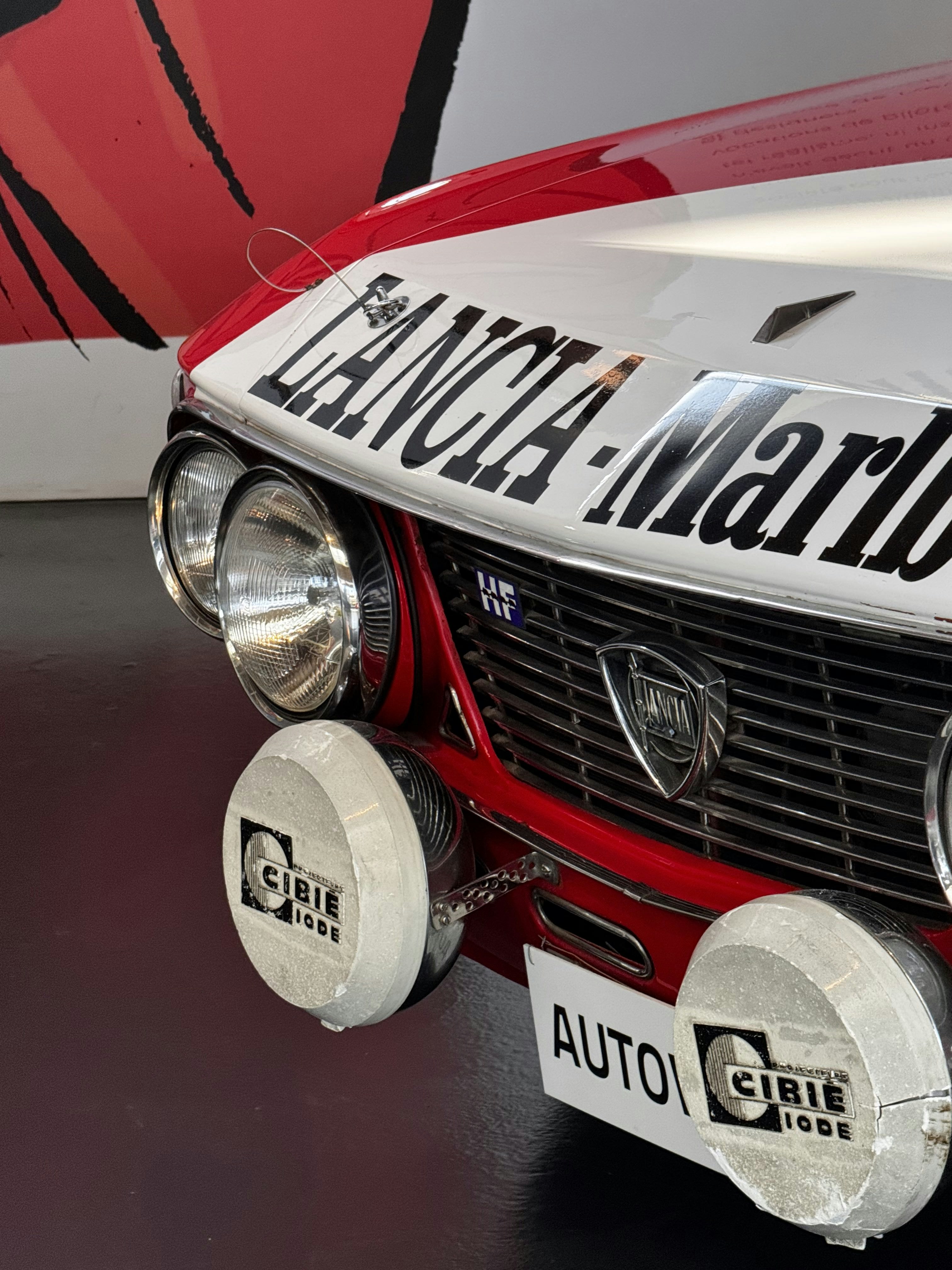 Front View Rally: Classic Lancia with Bold Marlboro Branding