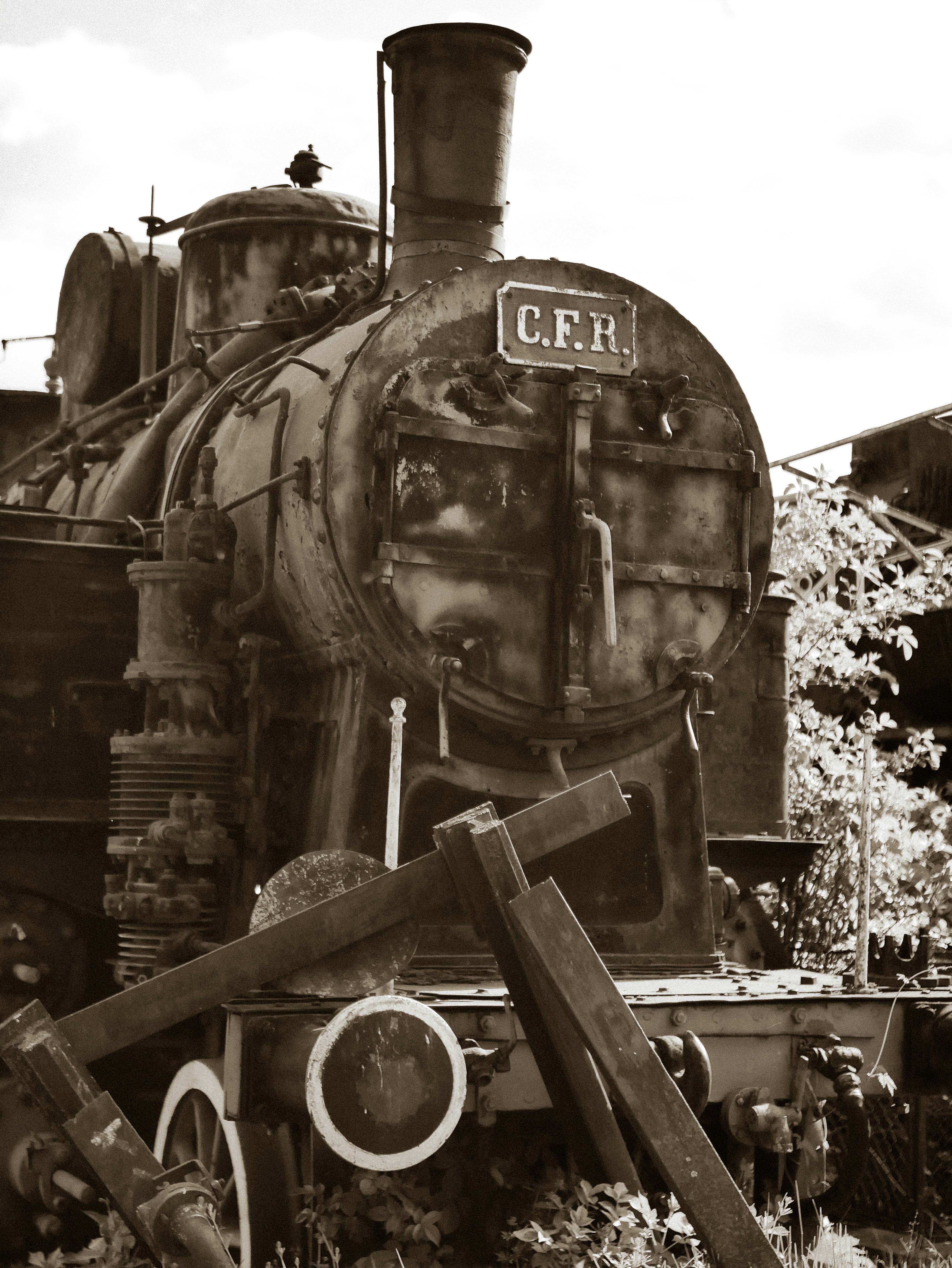 Rust in Sepia: A Relic Steam Engine Faces Time