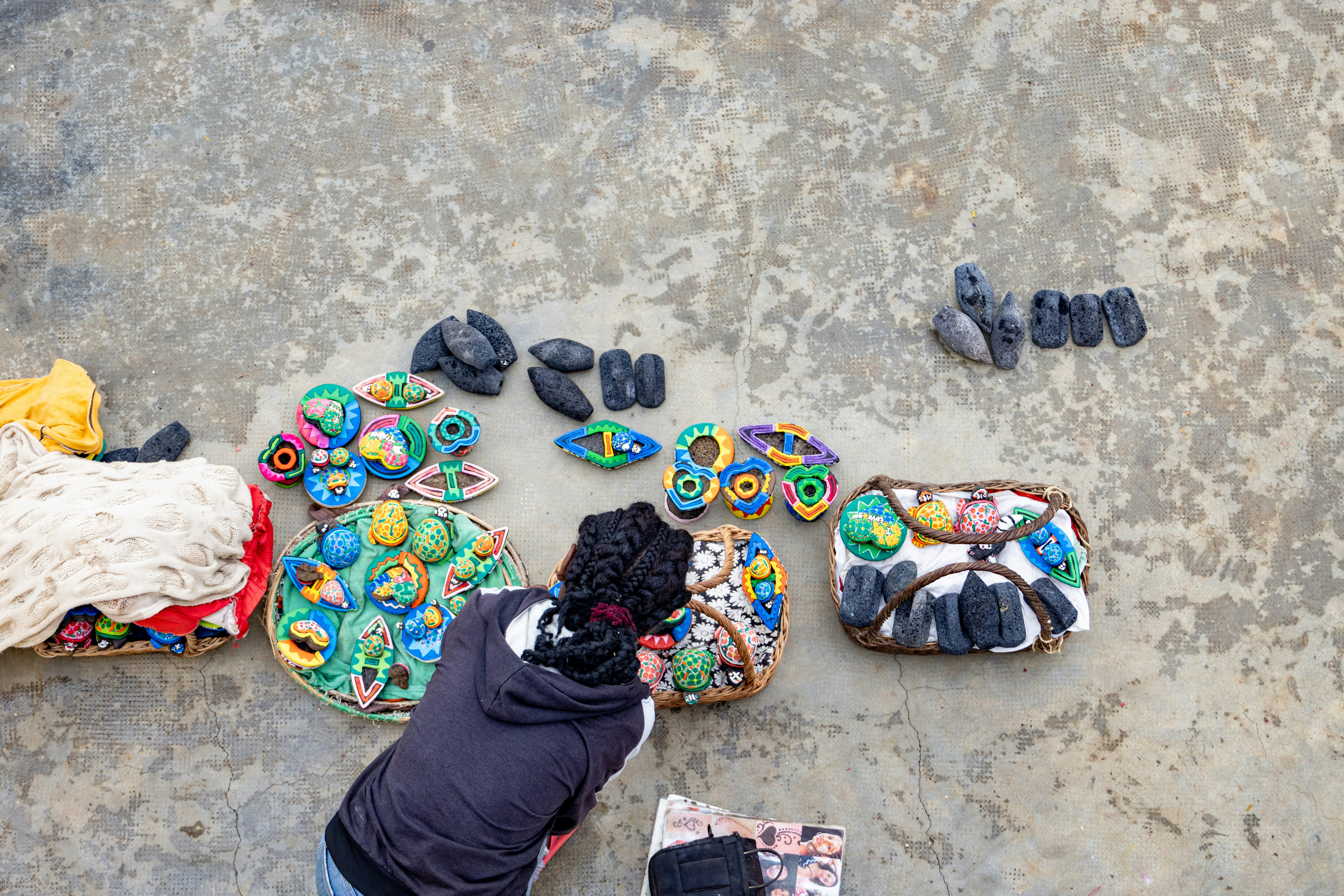 Colorful Trinkets on the Waterfront: A Vendor's Creative Display