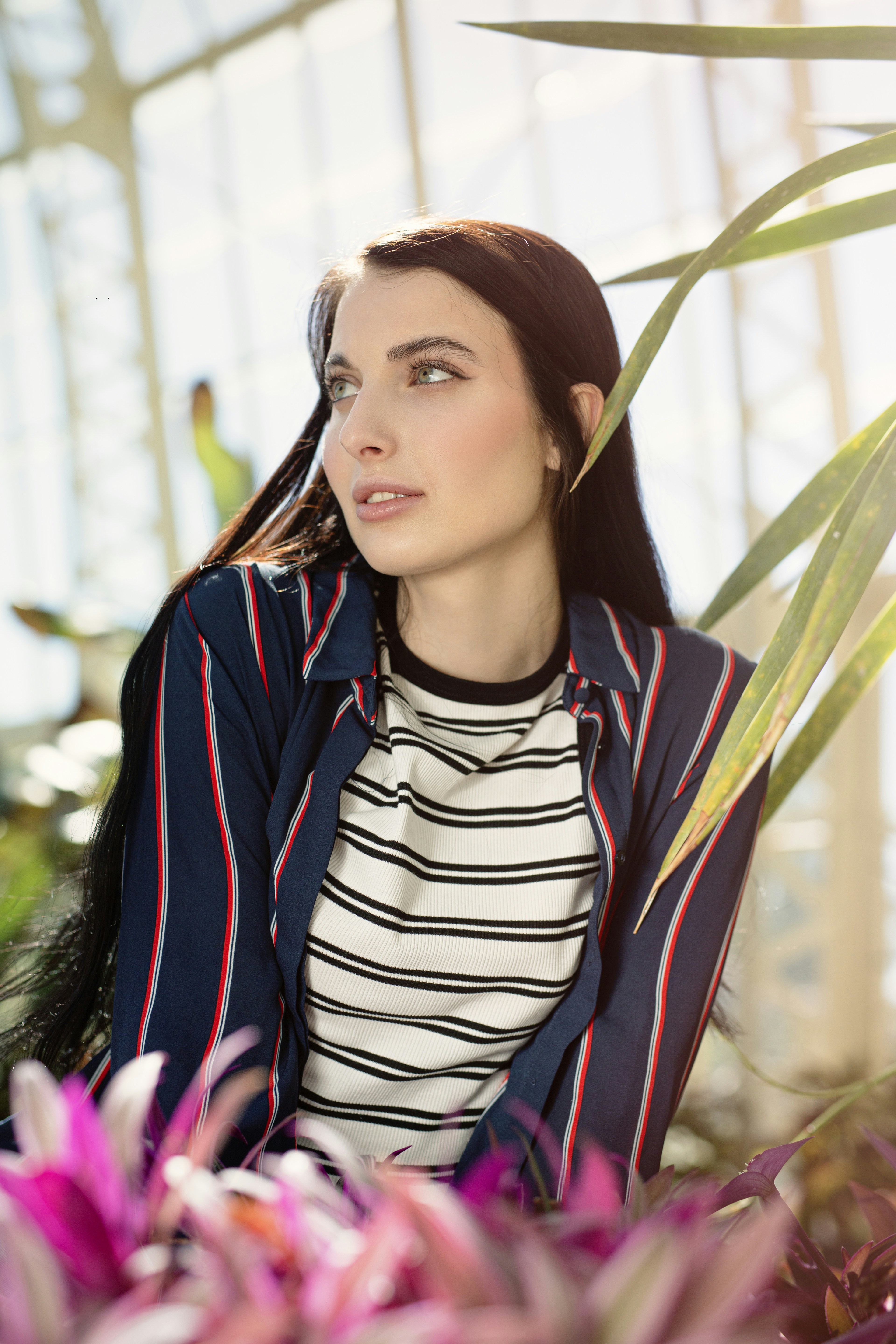 Windowed Garden Muse: A Portrait Among Leaves