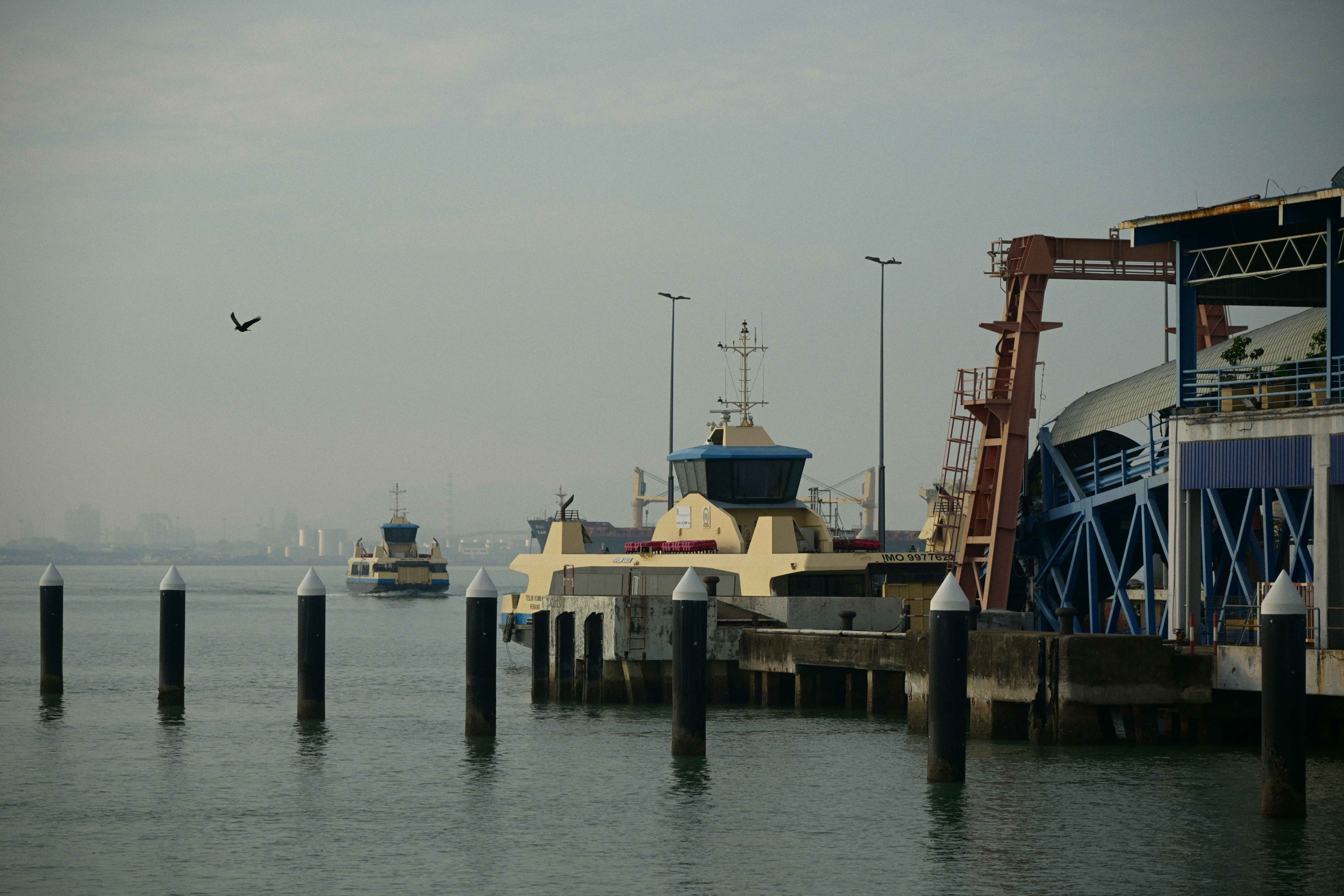 Harbor Machinery at Distant Dusk