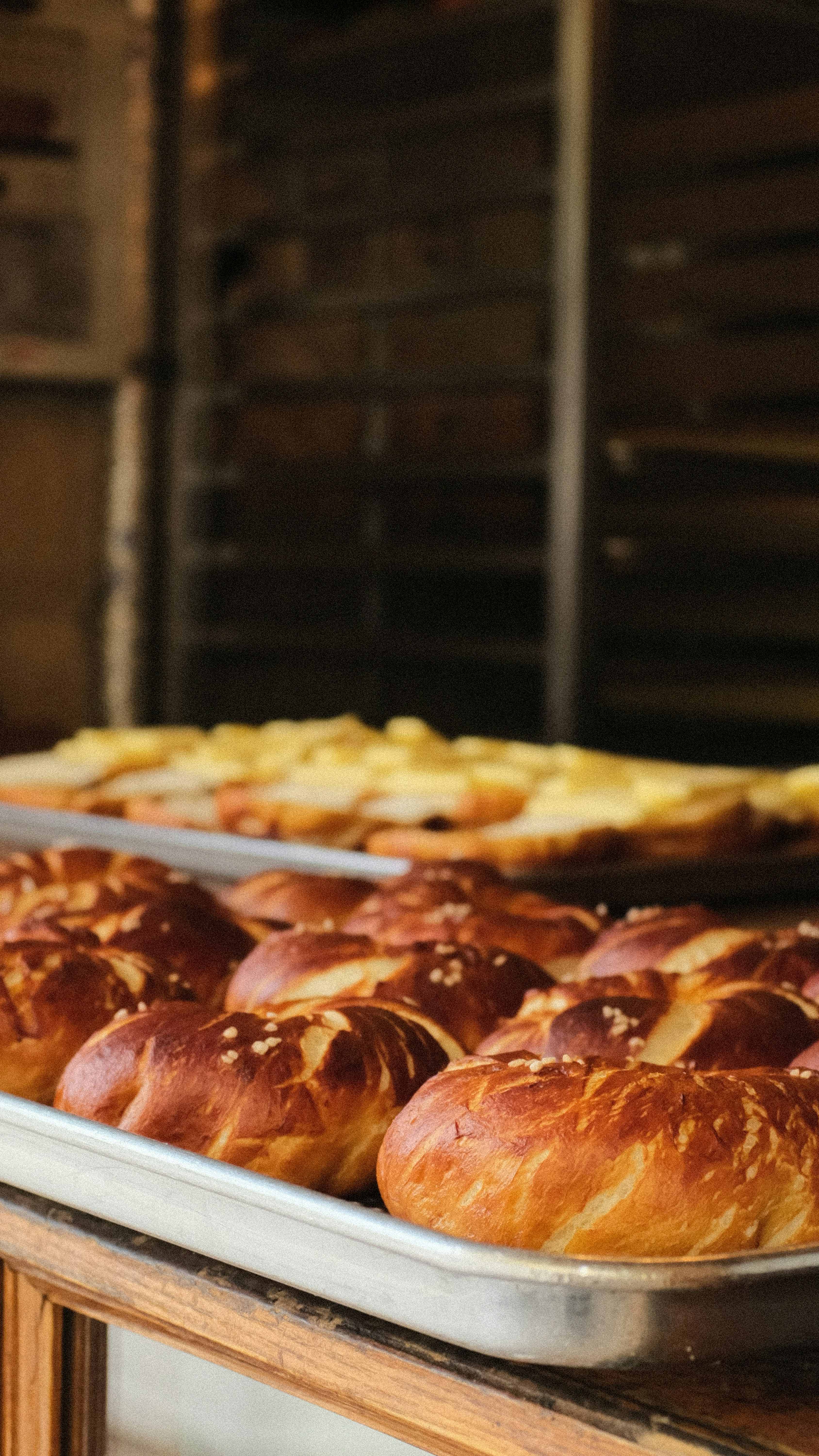 Golden Bakery Tray: Soft Brioche Rolls Hot from the Oven