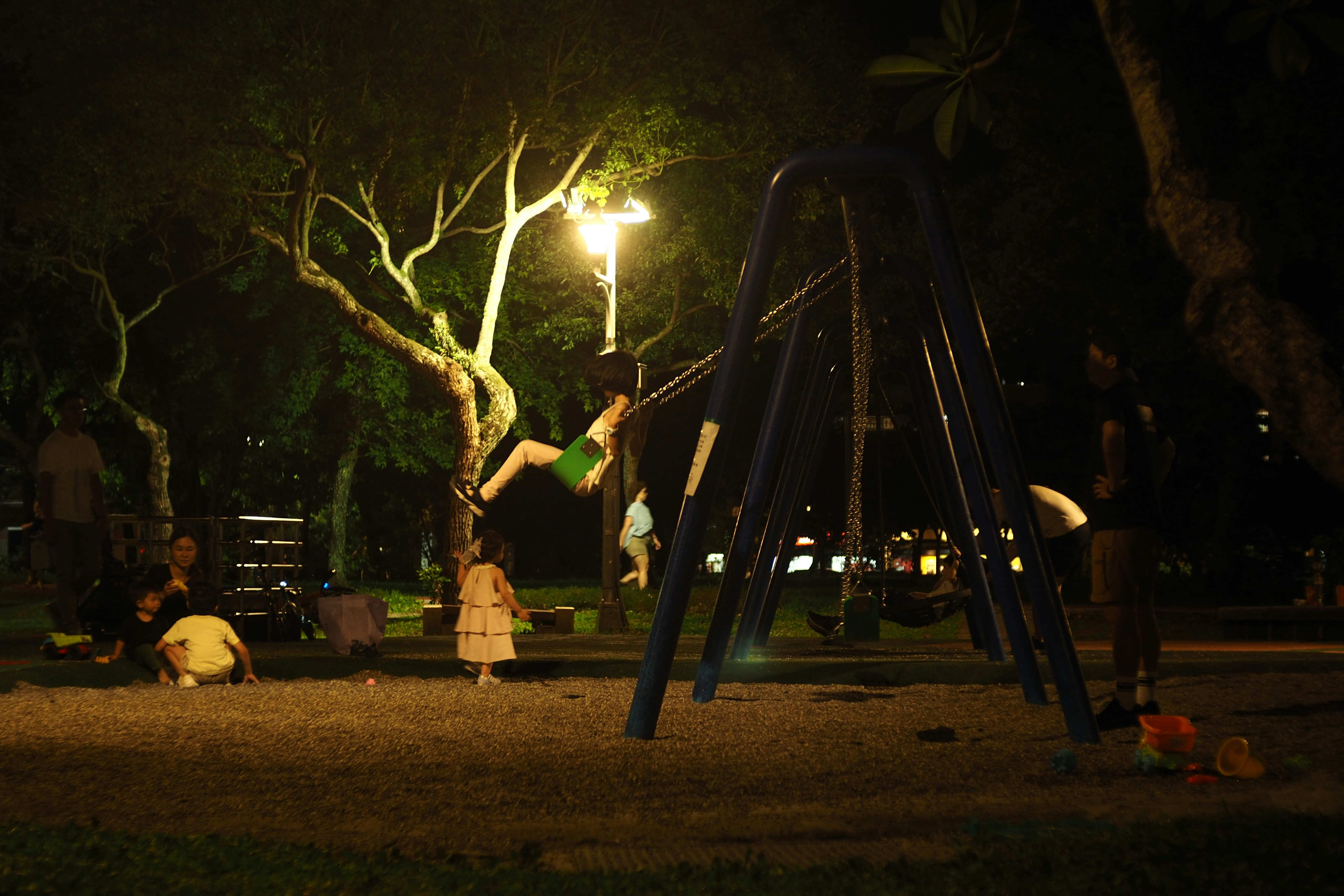 Moonlit Playground: A Quiet Night Under the Swing Set