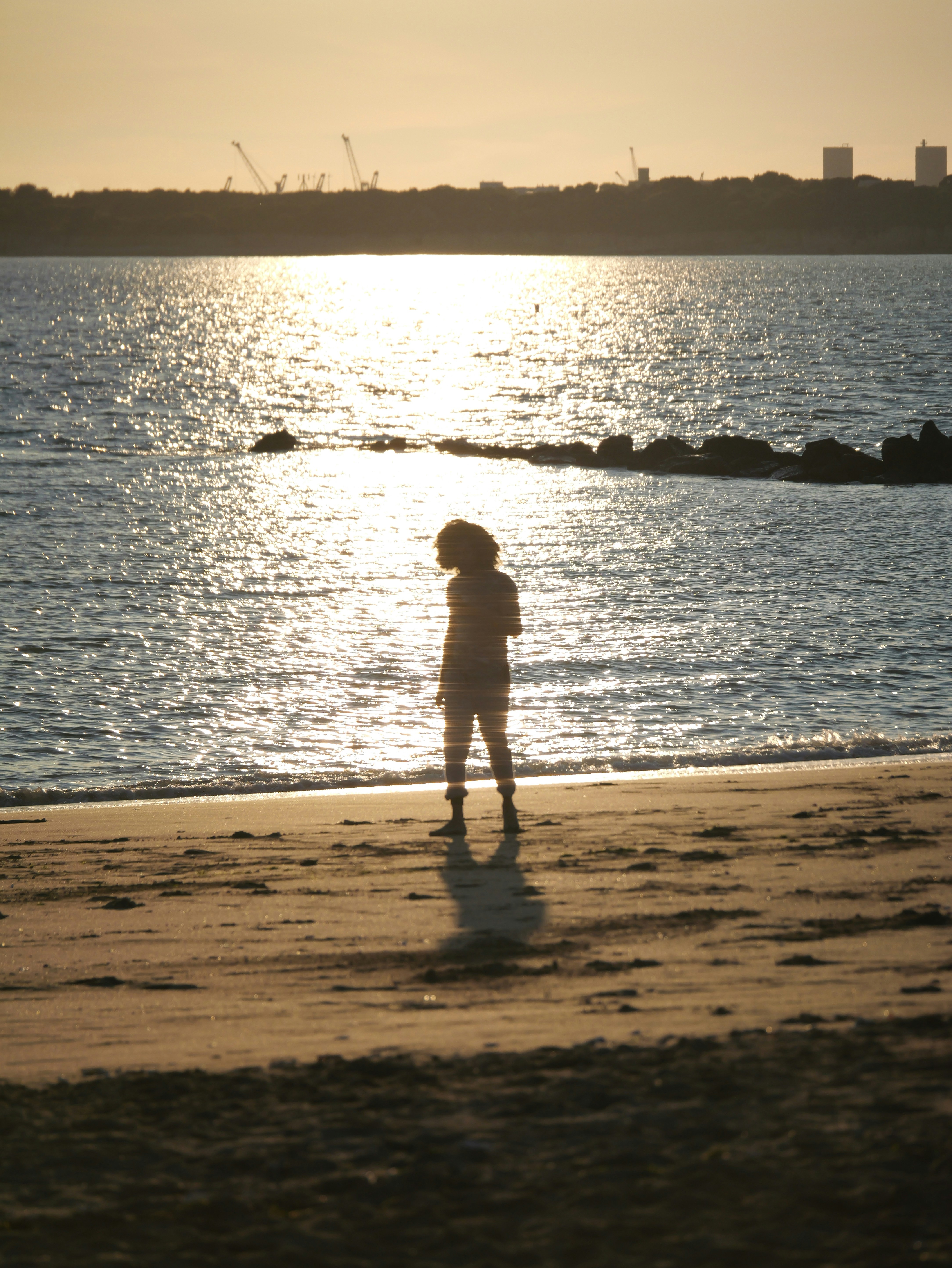 Silhouette at Dusk: Child by the Shore