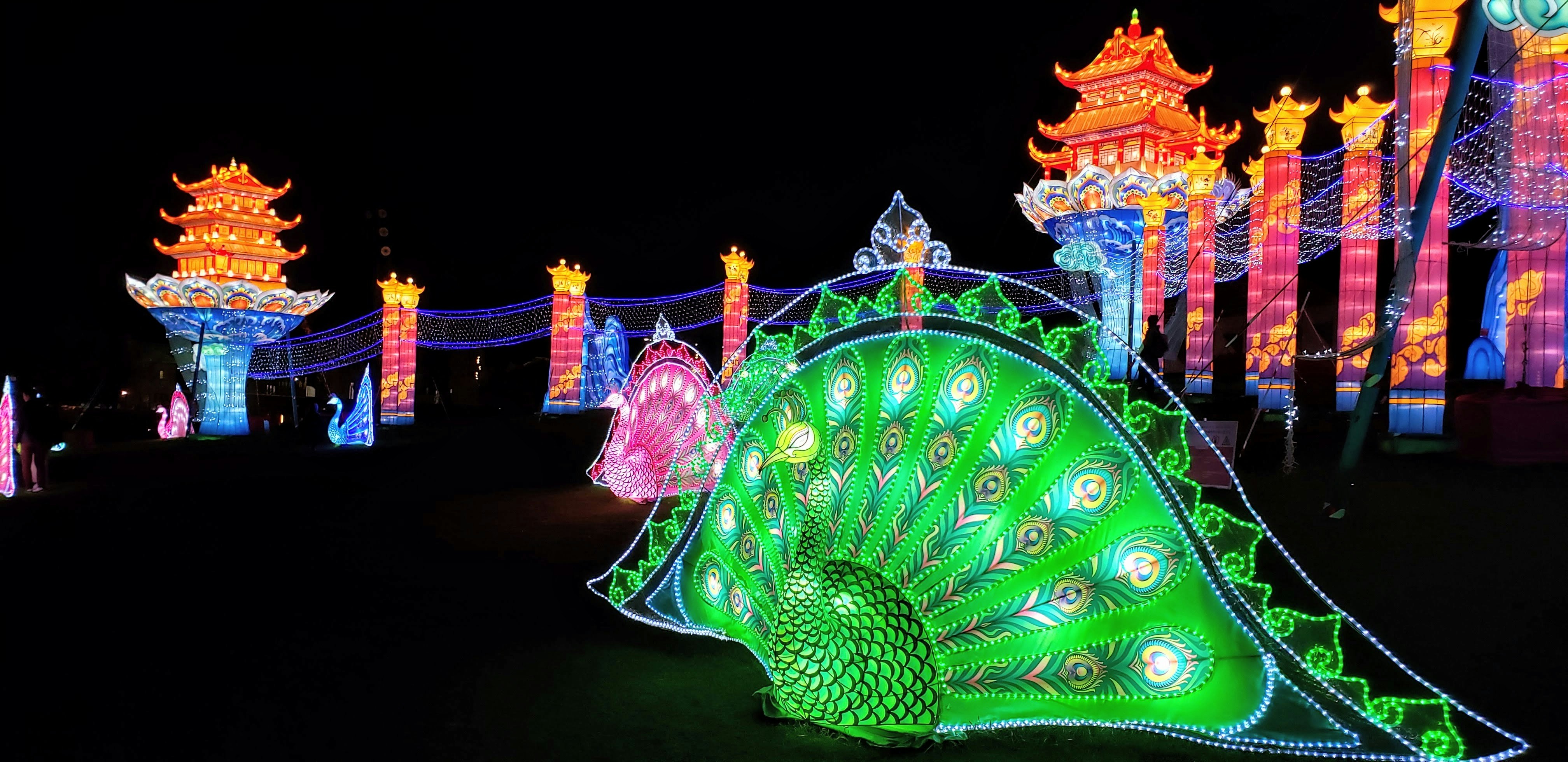 Neon Serpent Parade: A Night Walk Through Luminous Pagodas