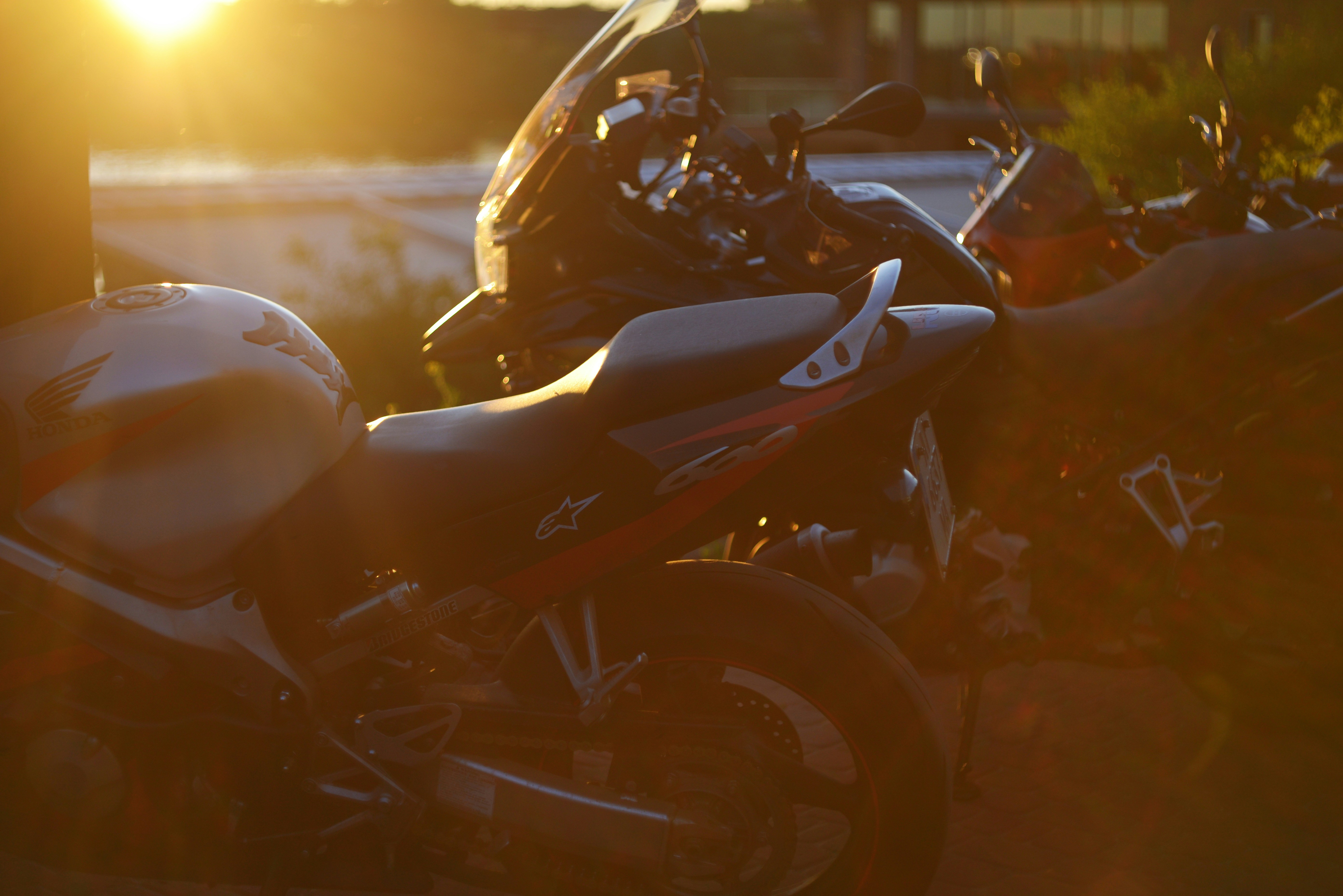 Sunlit Street-Runner: A Quiet Parking Lot of Motorcycles