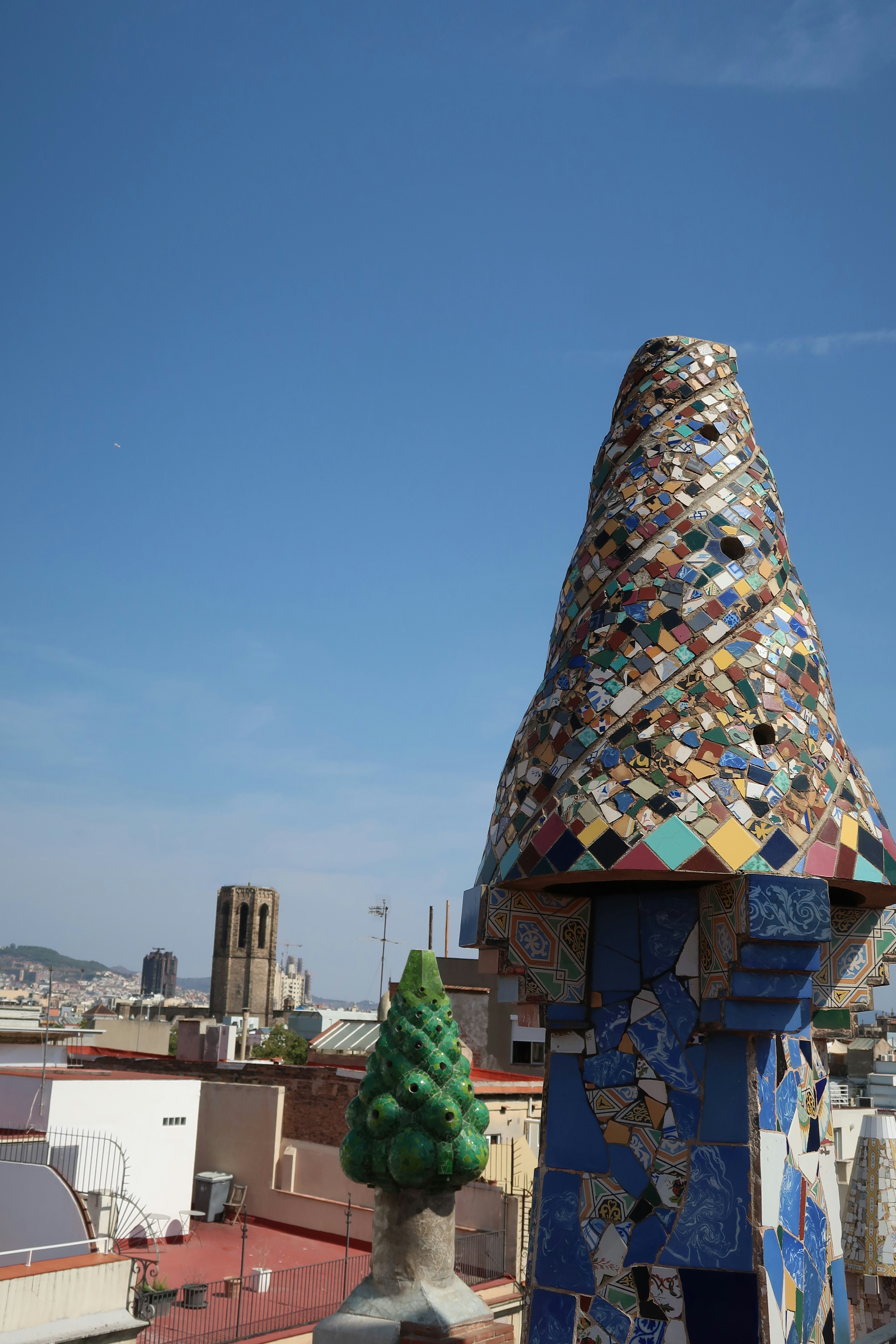 Mosaic Spire Against a Clear Barcelona Sky