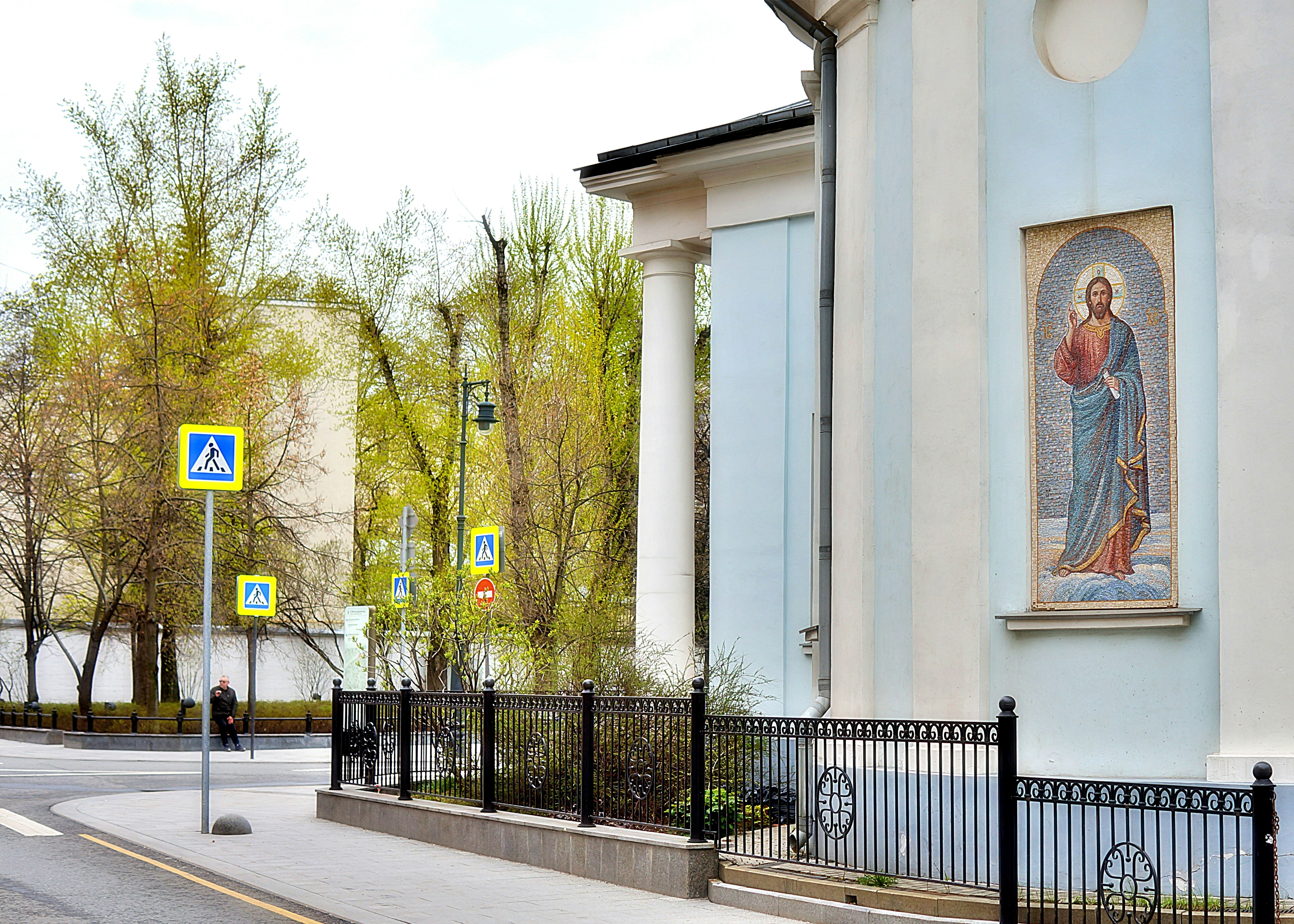 Icon Framed by Street and Colonnade