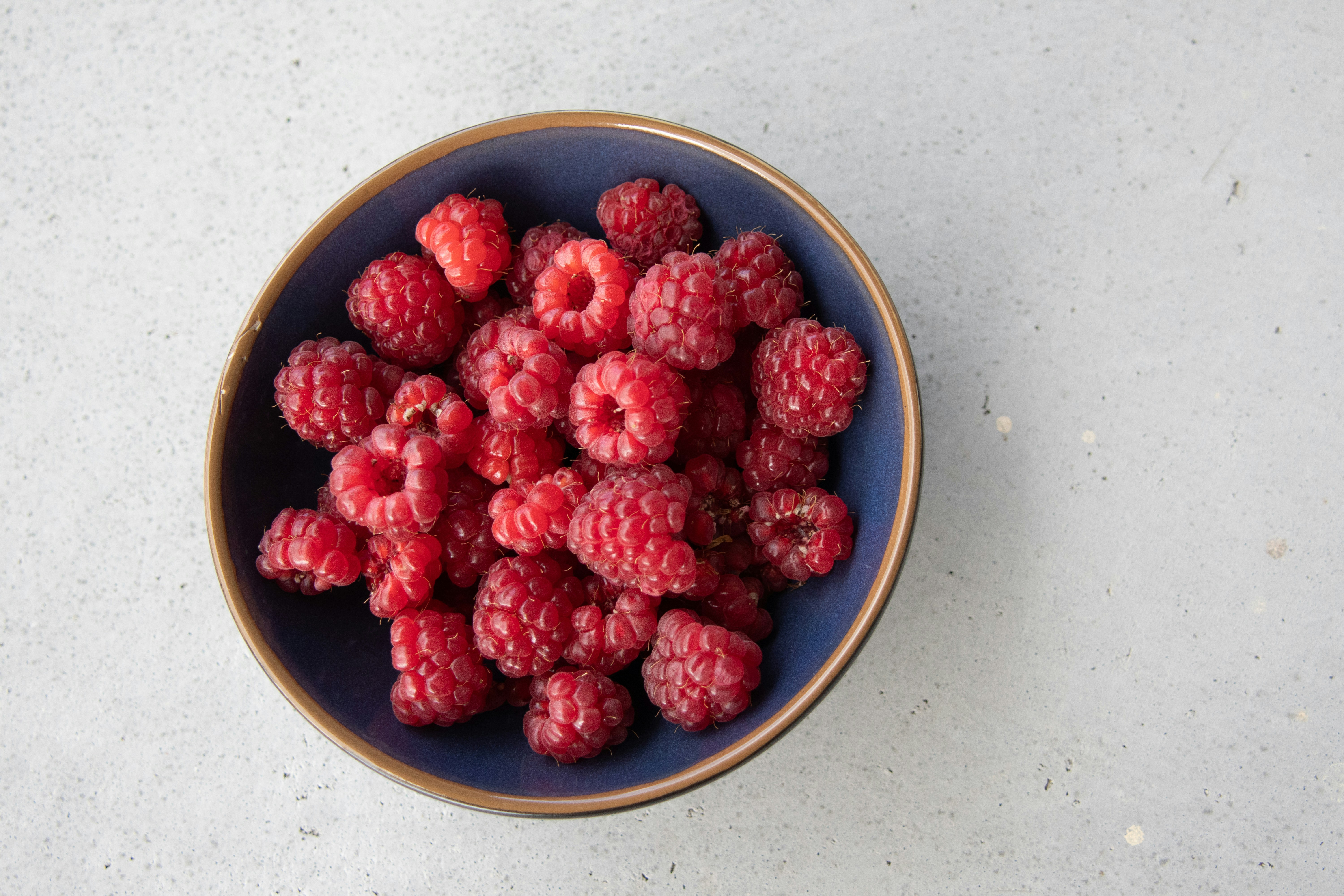 Raspberry Still Life: A Bowl of Ruby Orbs on Cool Concrete
