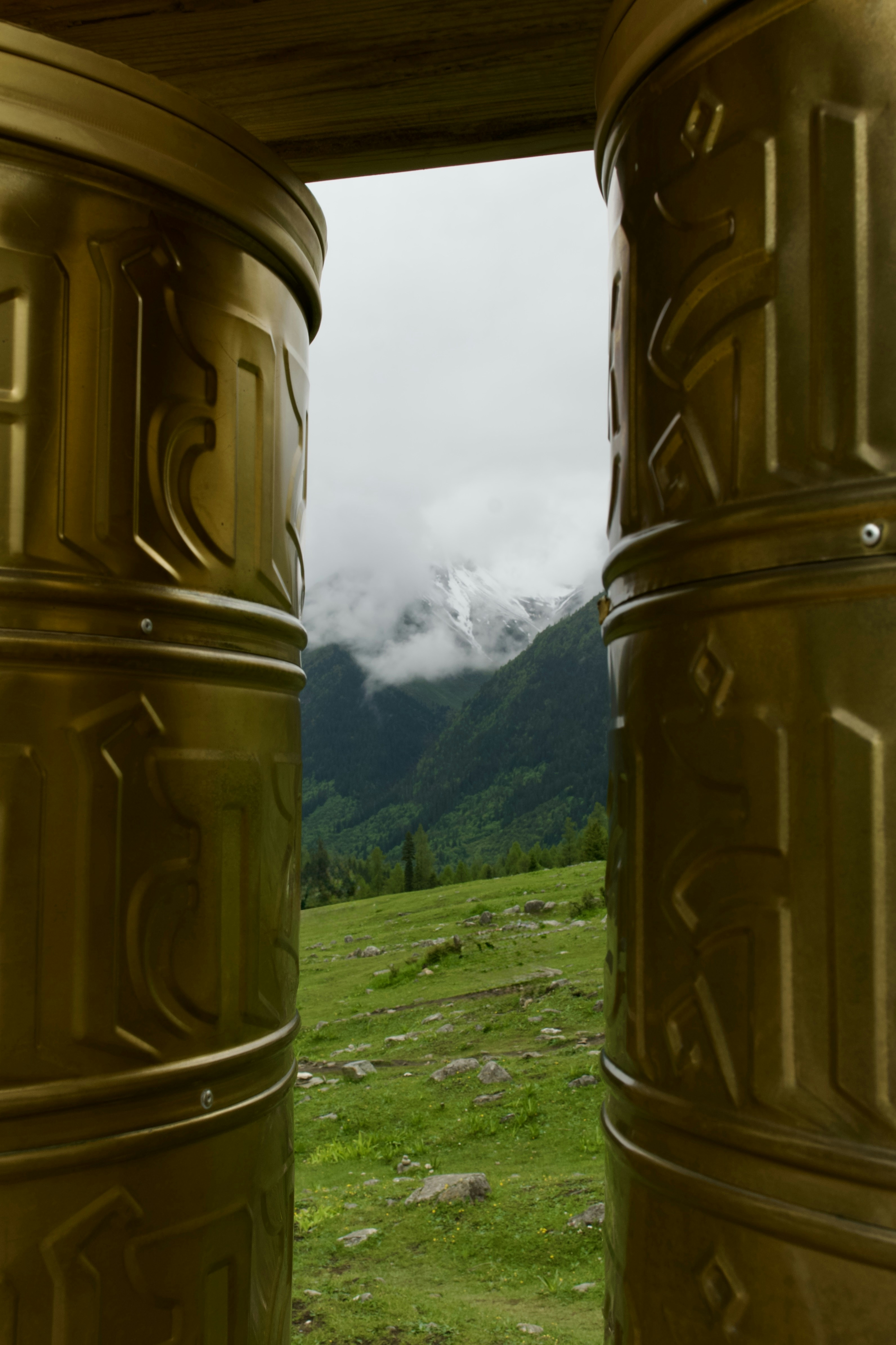 Golden Columns Framing Alpine Vale