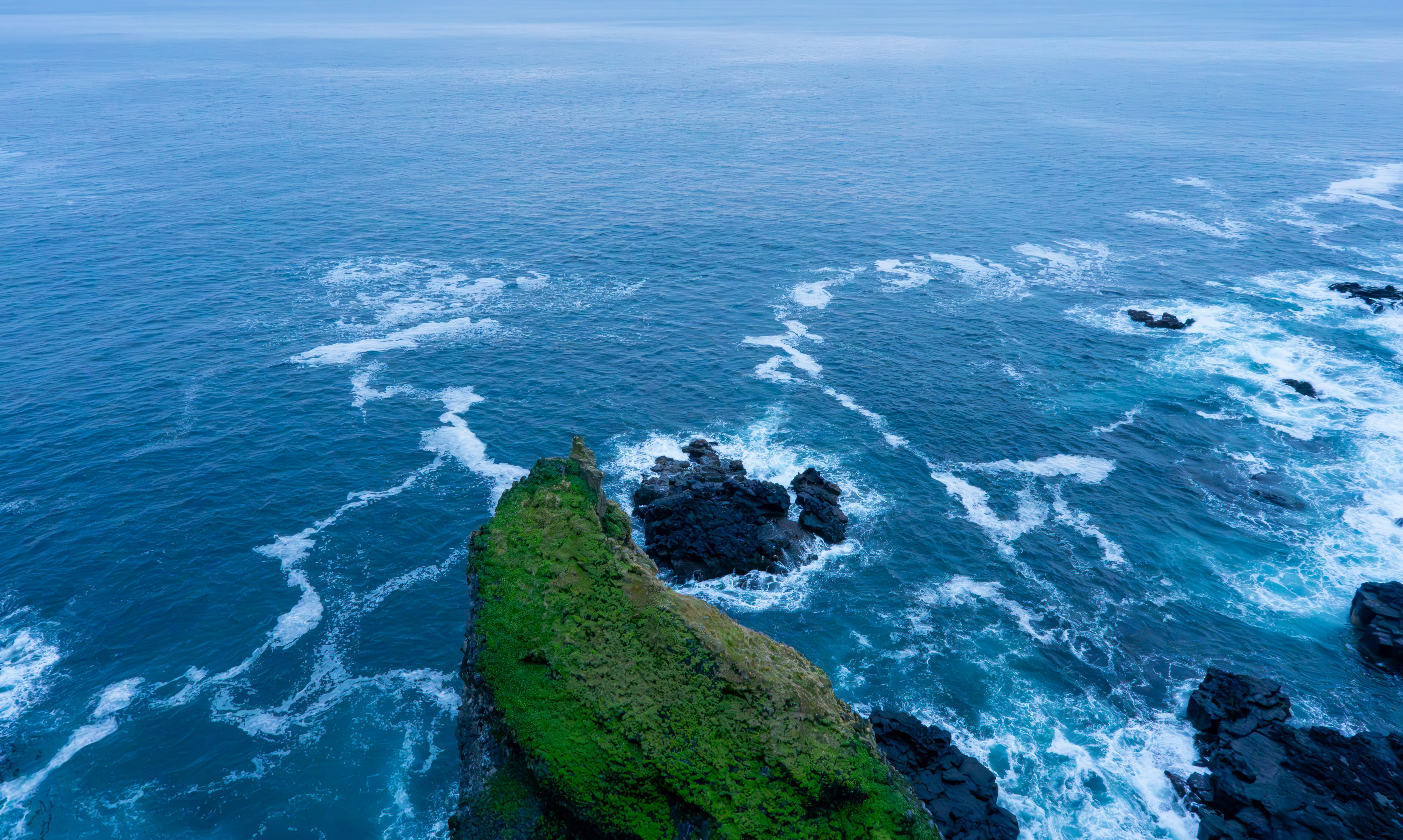 Sea-sculpted cliff reach into the open blue