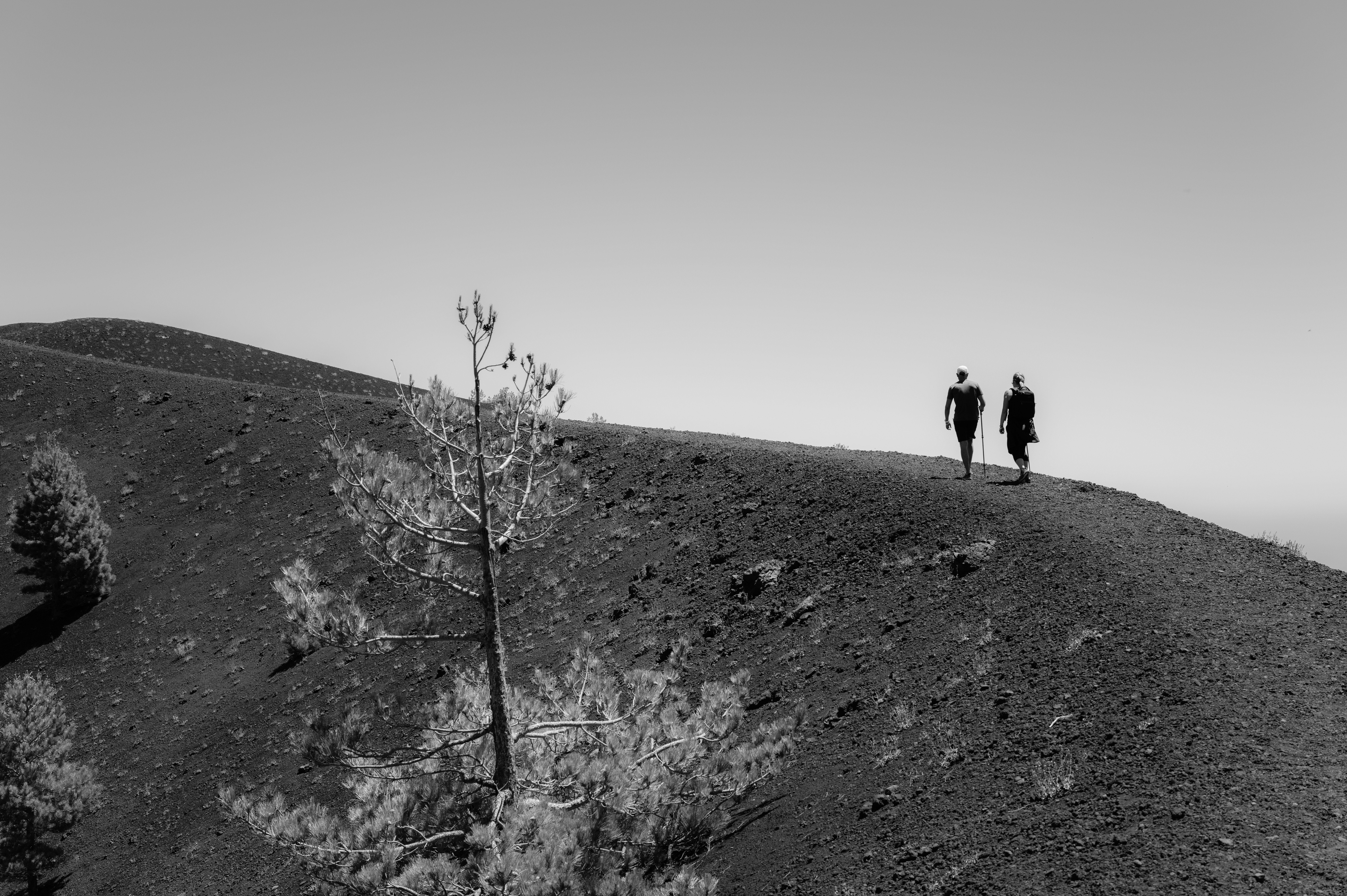 Two Figures cresting a quiet lunar hillside